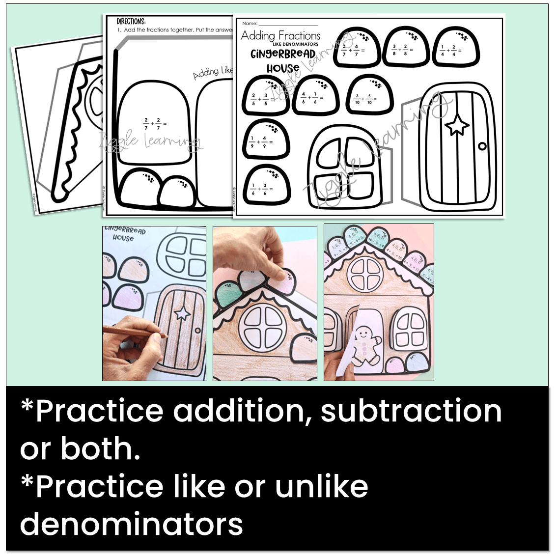 Gingerbread House Adding Subtracting Fractions Craft Like Unlike ...