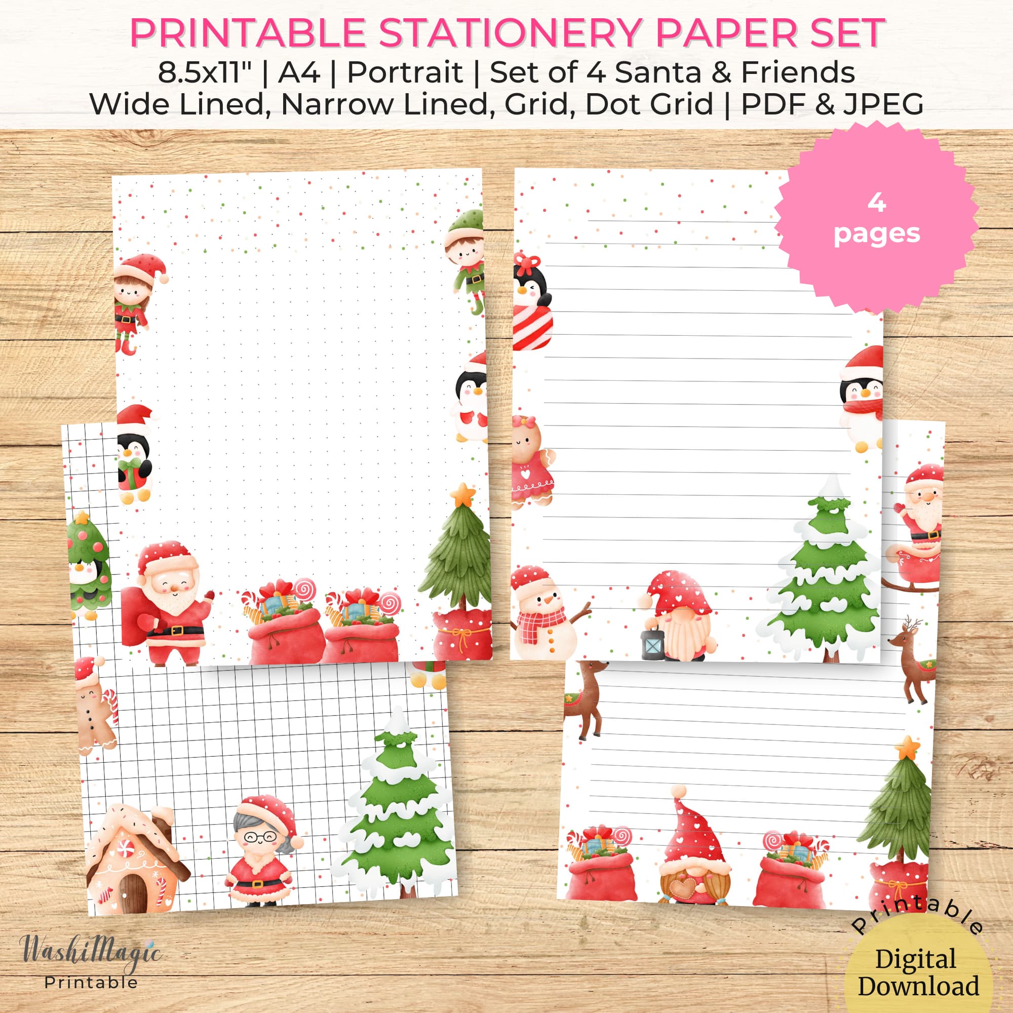 Christmas Santa Notebook Paper Cute Letter Set of 4 - Payhip