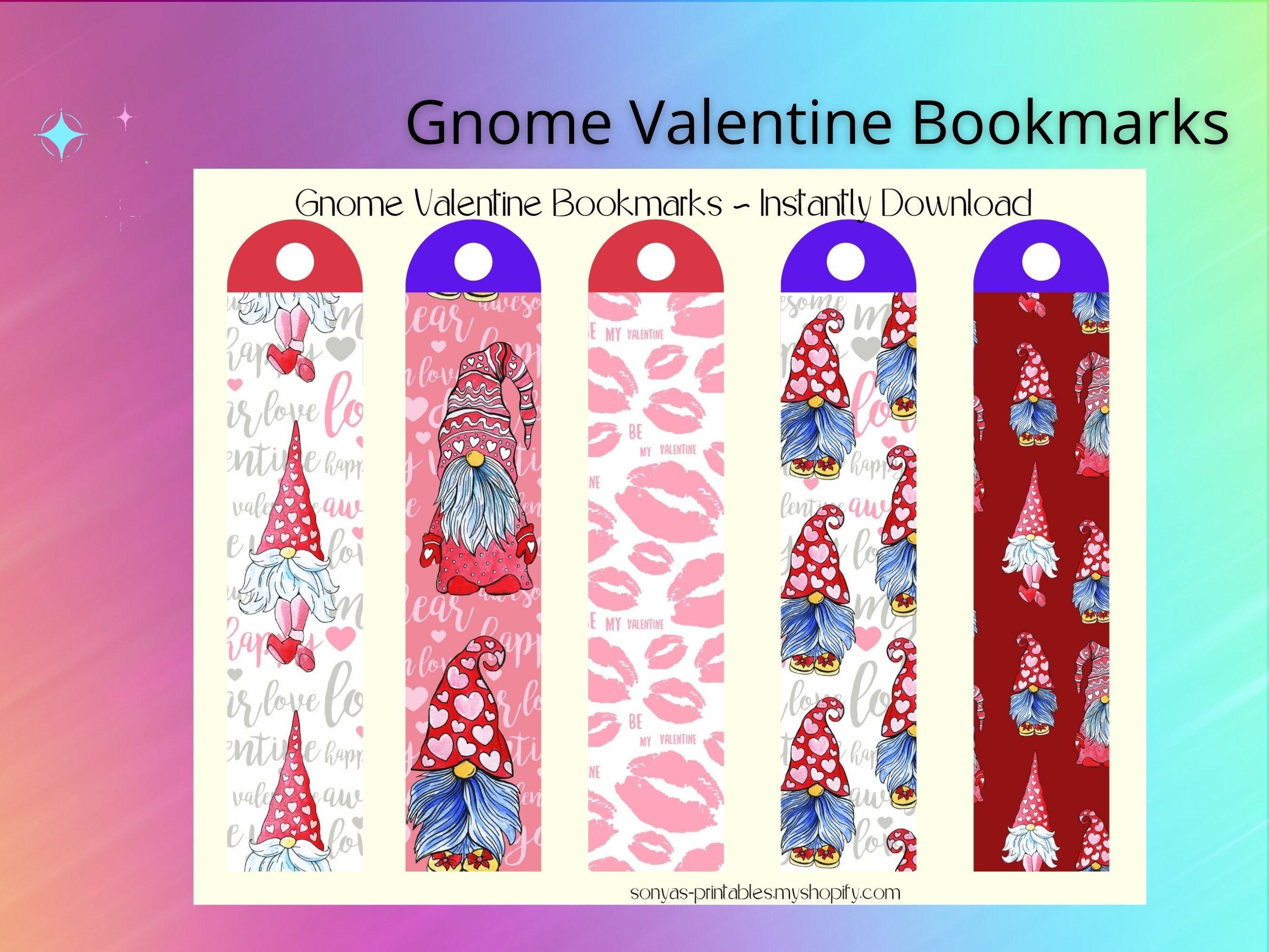 Valentine Gnome Bookmarks | Digital Dowload Valentine Bookmarks | 10 ...