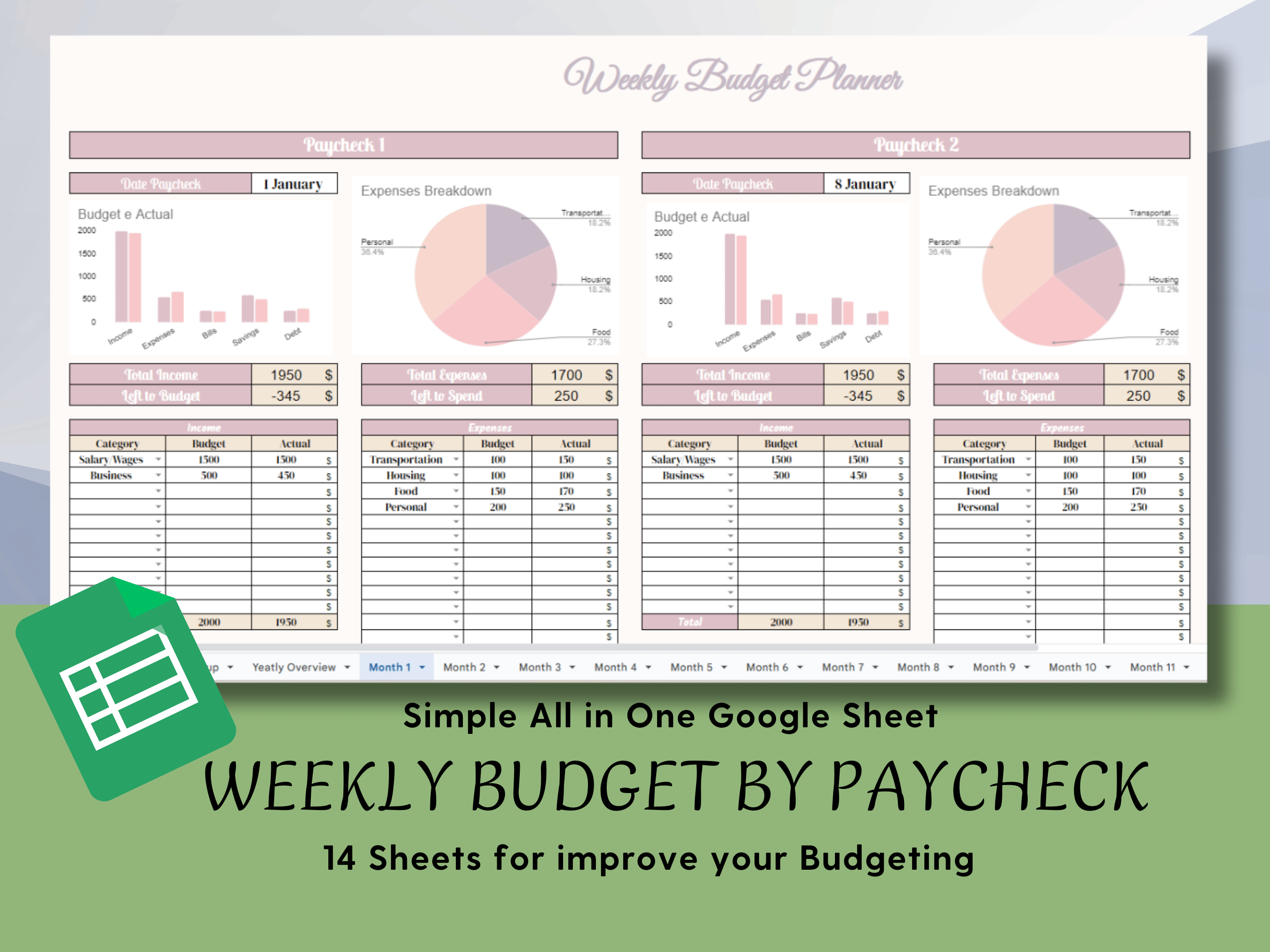 Weekly budget by paycheck spreadsheet - Payhip
