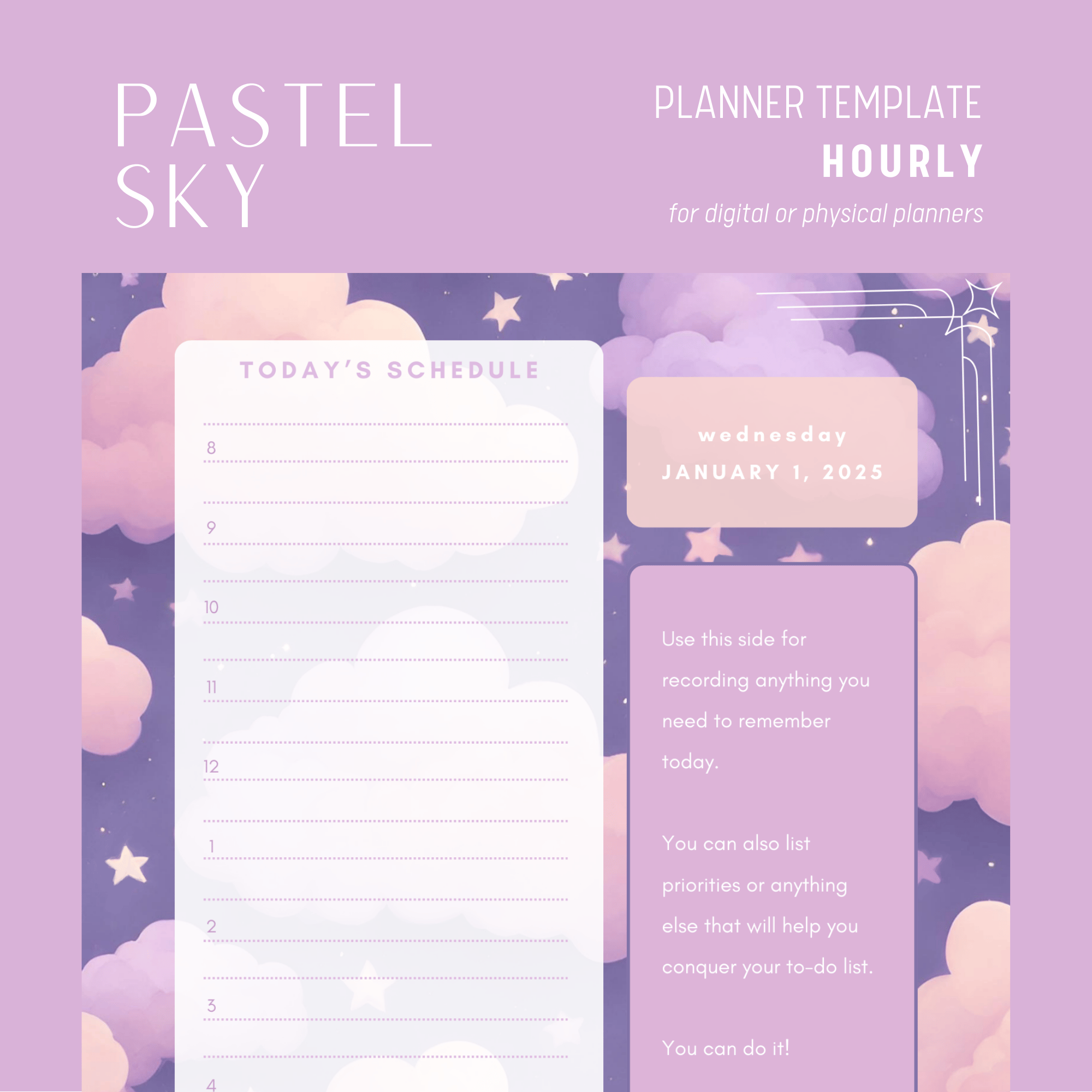 Pastel Sky Hourly Planner - Customizable and Printable Canva Template ...