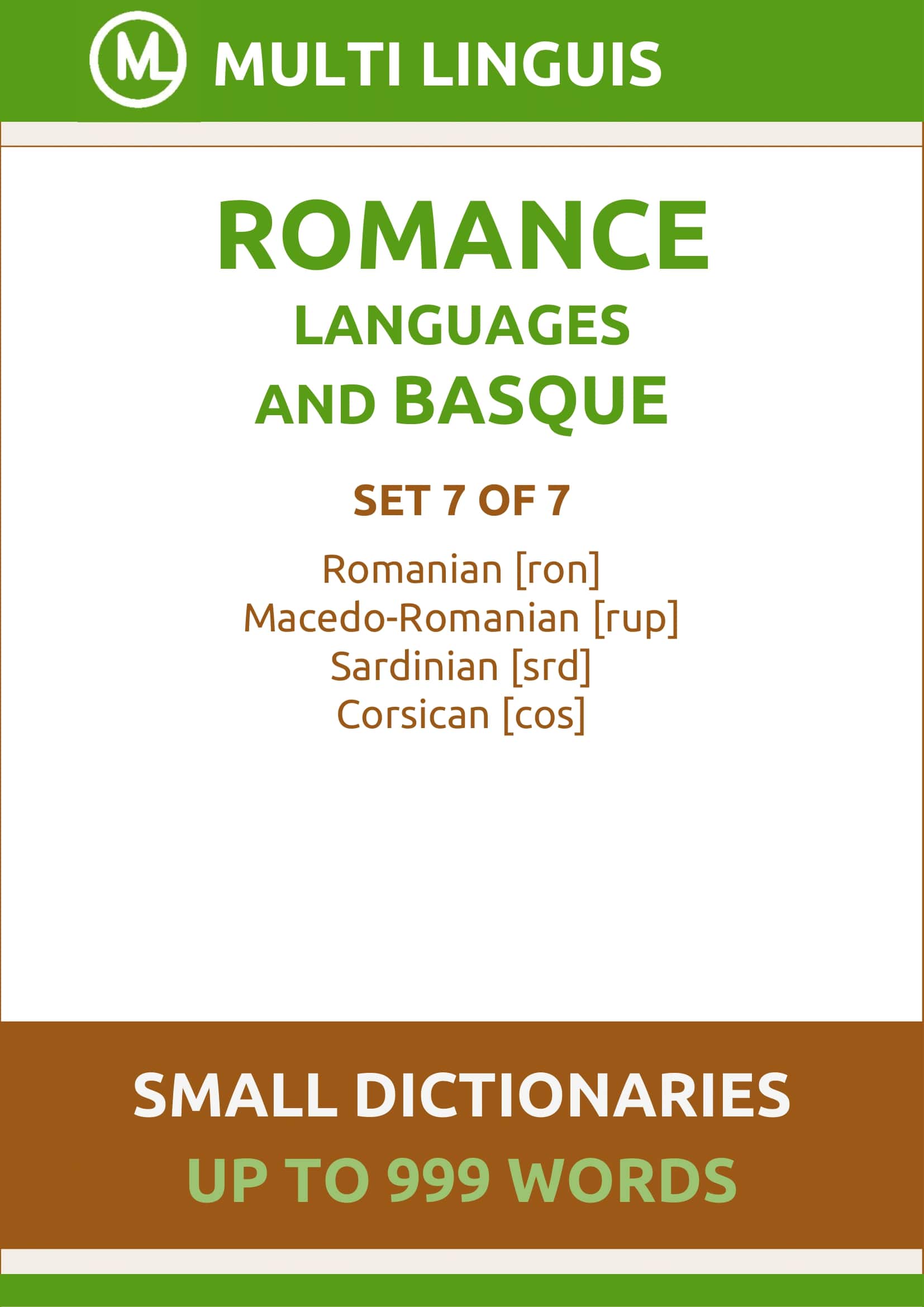 Romance Languages and Basque Language Small Dictionaries (Set 7 of 7 ...