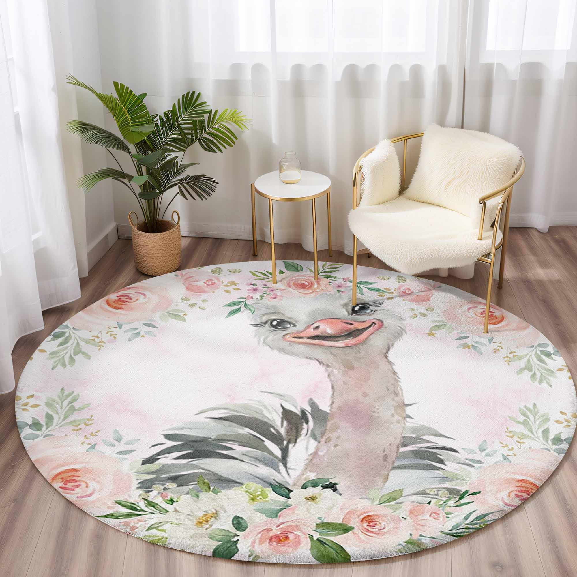 Baby Ostrich Rose Floral Round Rug - Payhip