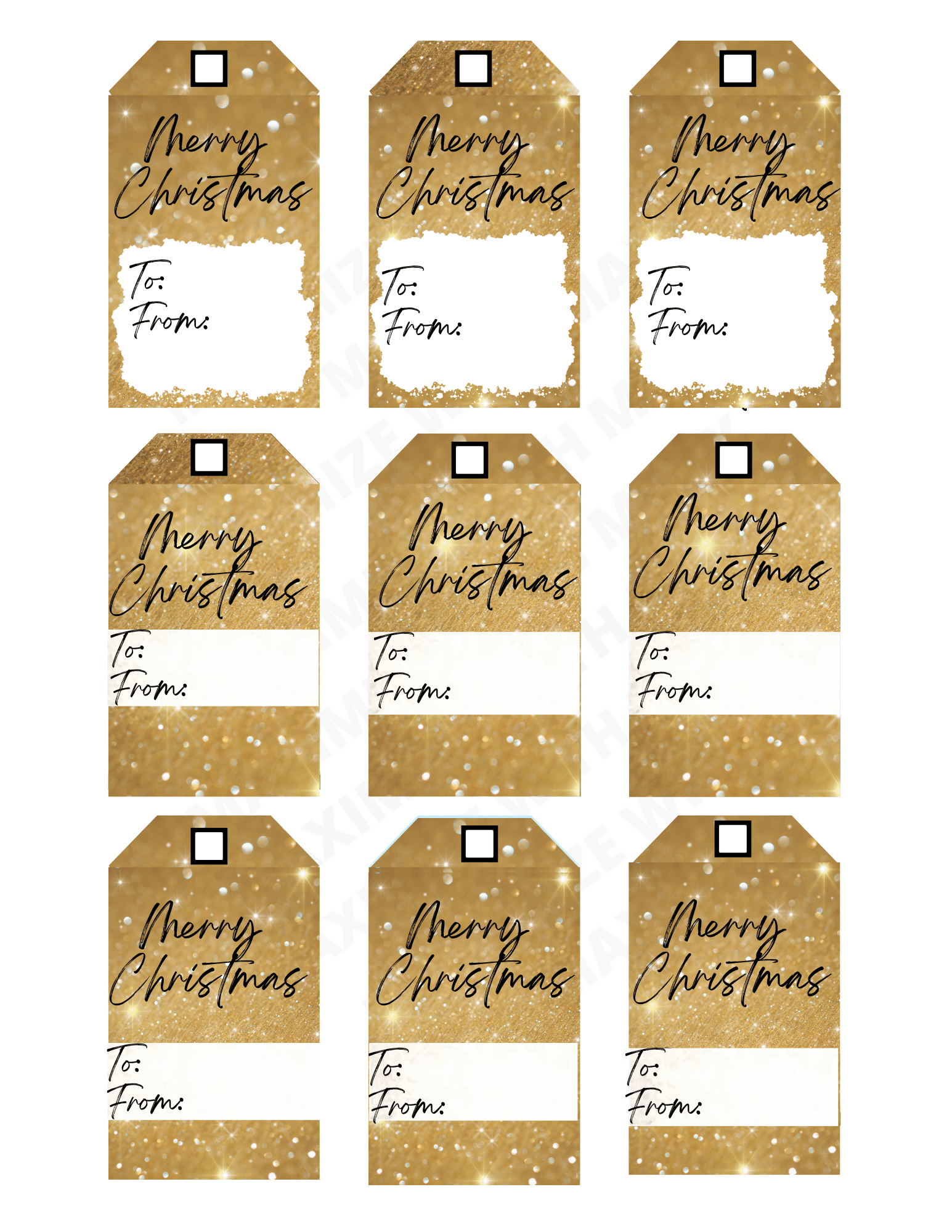 Gold and White Bubbles Gift Tag Sheet with Square Hole - Payhip