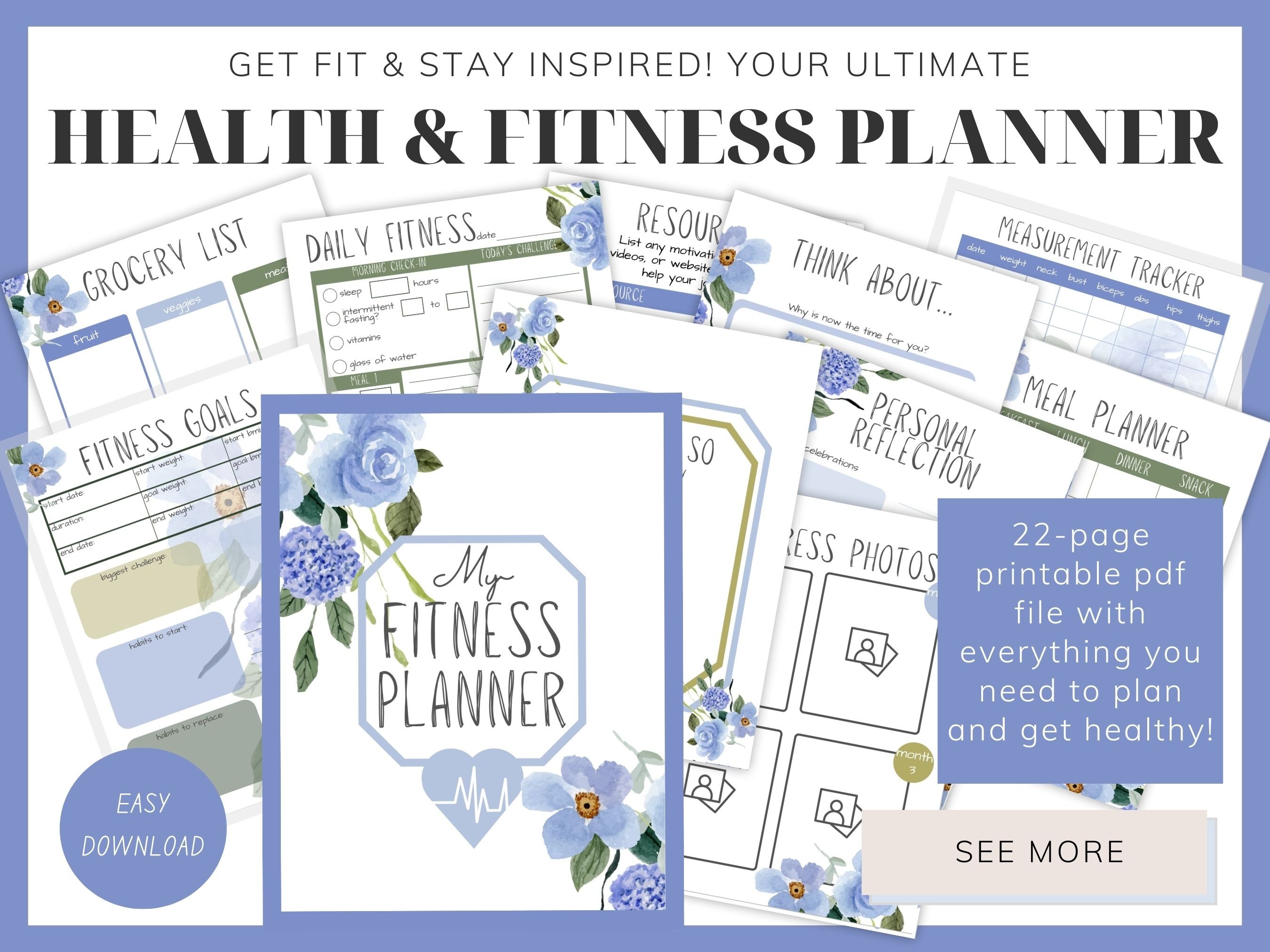 My Fitness Planner - Beautiful Fitness and Wellness Planner Printable ...