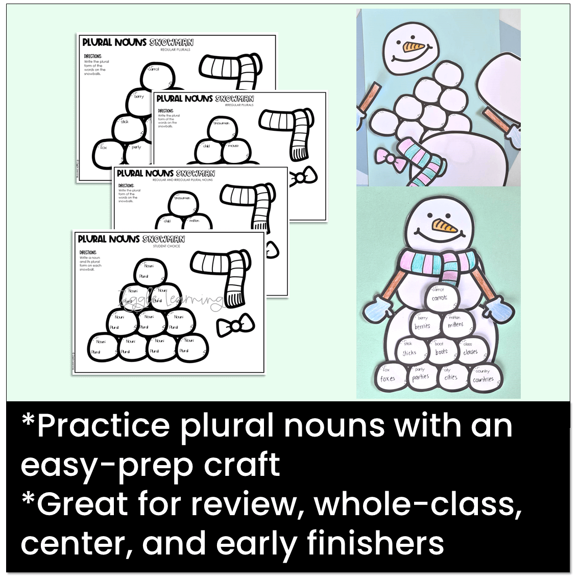 Snowman Plural Nouns Craft Winter Grammar Activity