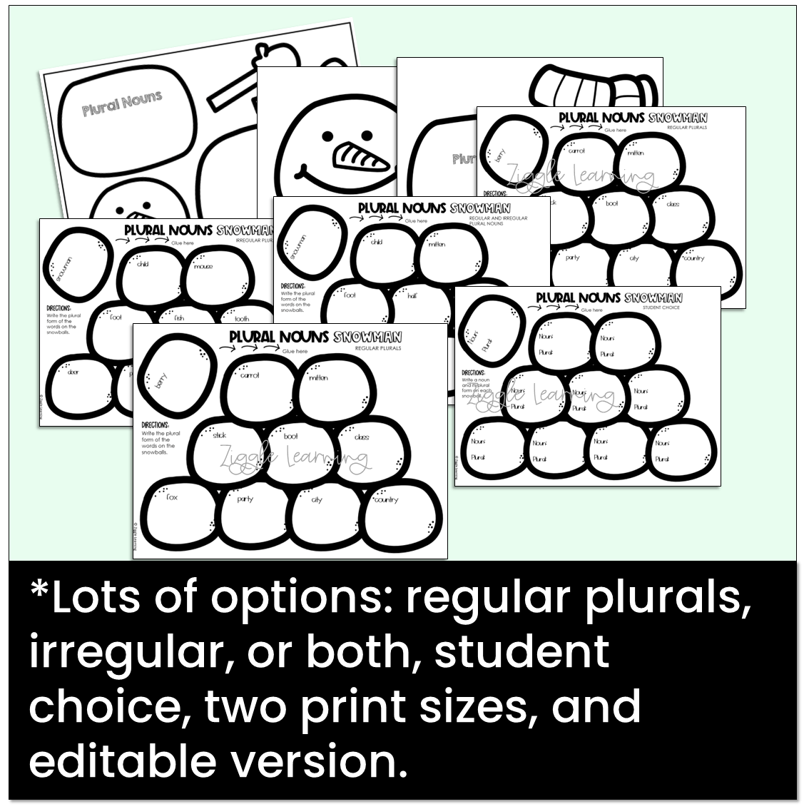 Snowman Plural Nouns Craft Winter Grammar Activity