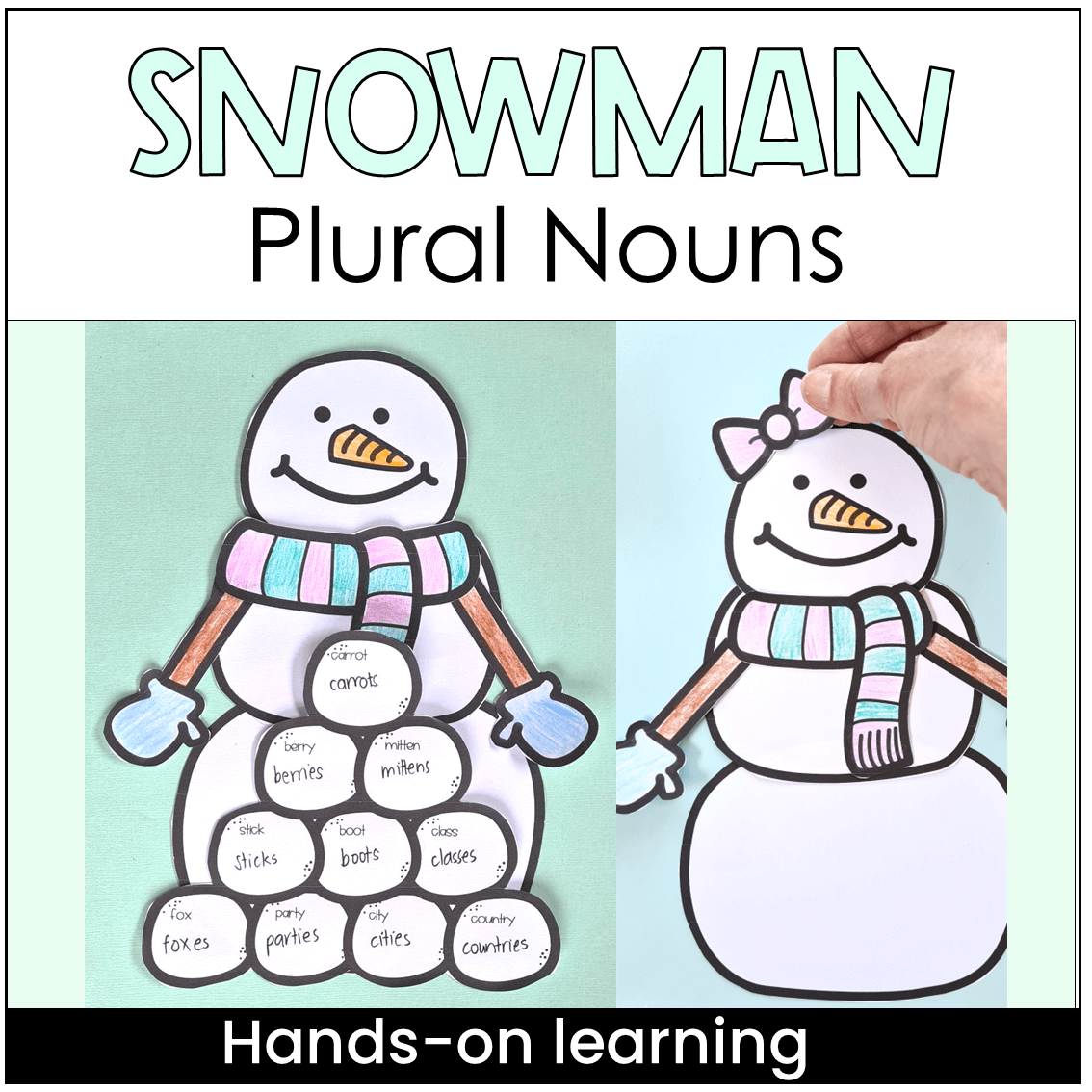 Snowman Plural Nouns Craft Winter Grammar Activity