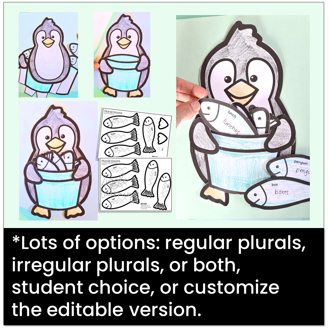 Penguin Plural Nouns Craft Winter Grammar Activity