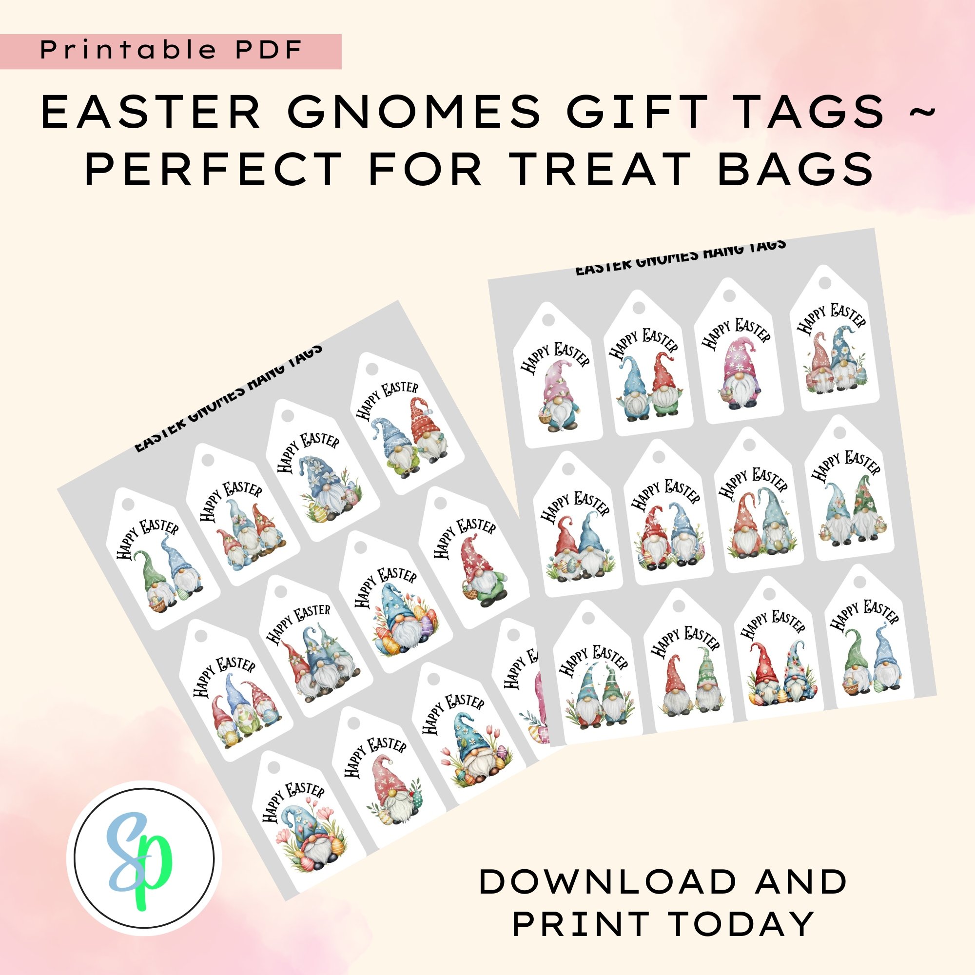 Printable Easter Gnome Hang Tags | Happy Easter Gift Tags | Easter ...