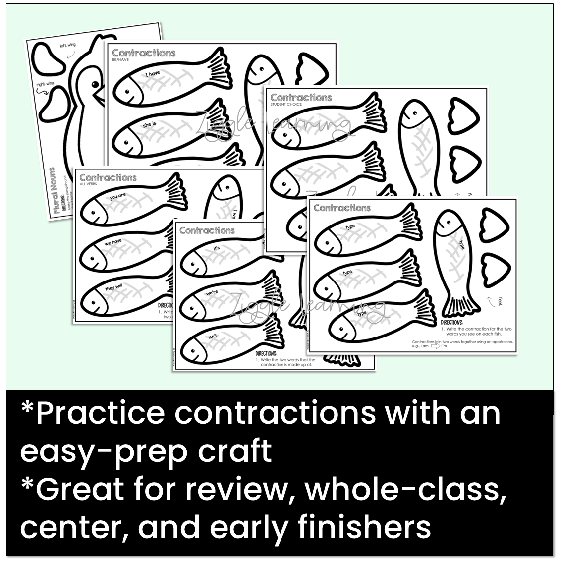 Penguin Contractions Craft Winter Grammar Activity