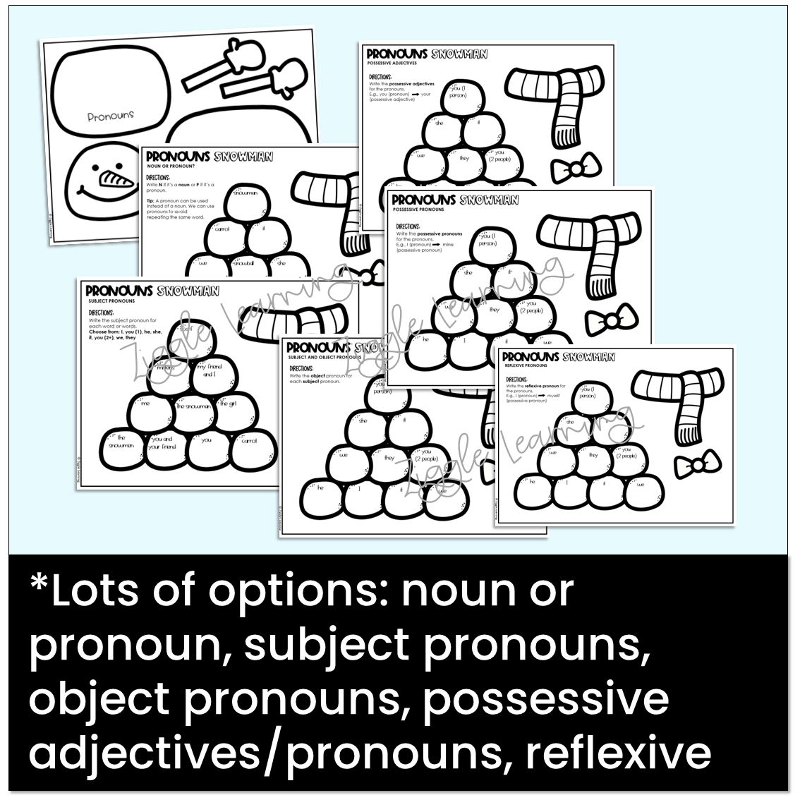 Snowman Pronouns Craft Winter Grammar Activity