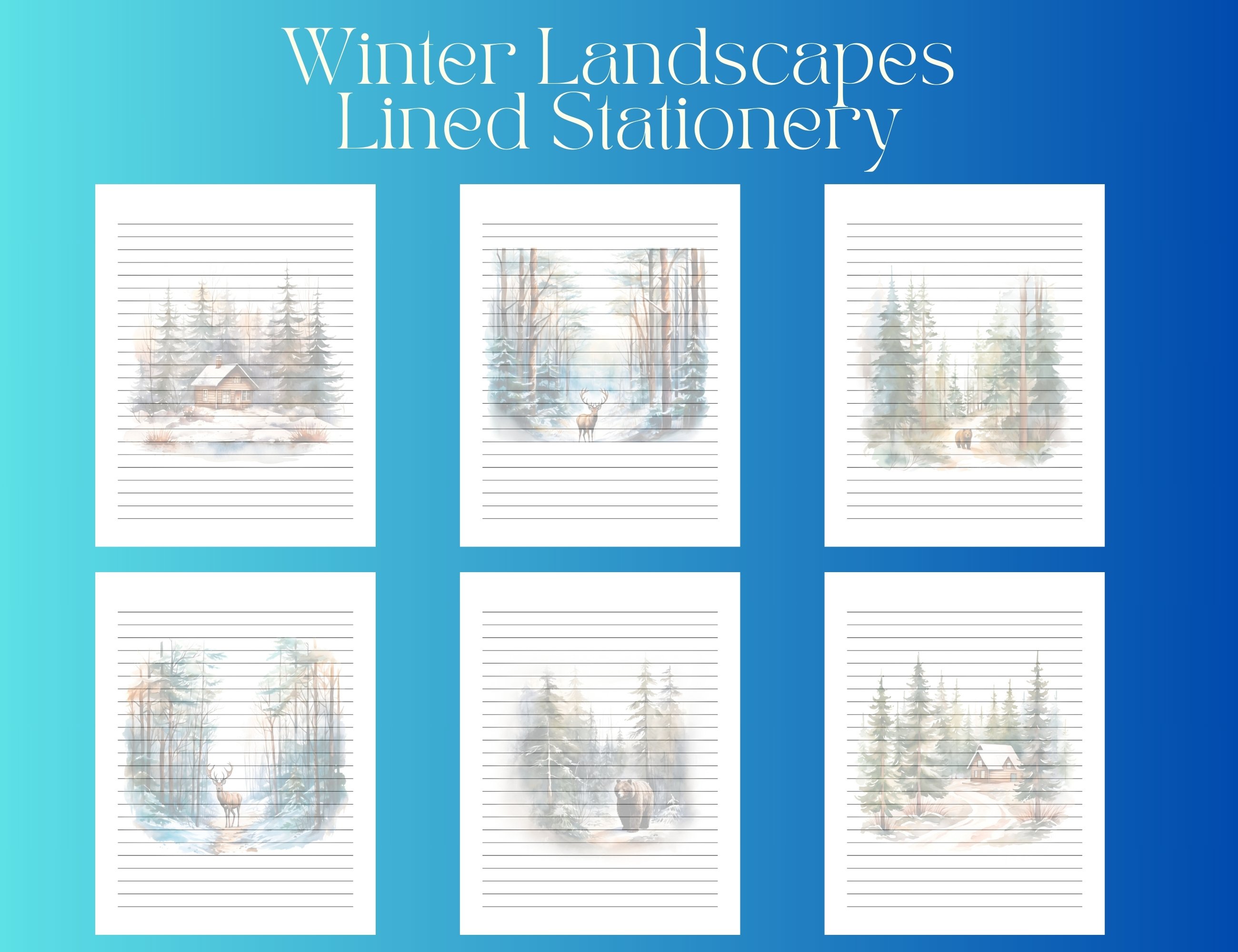Winter Landscapes Lined Stationery Printable | Winter Lined Writing ...