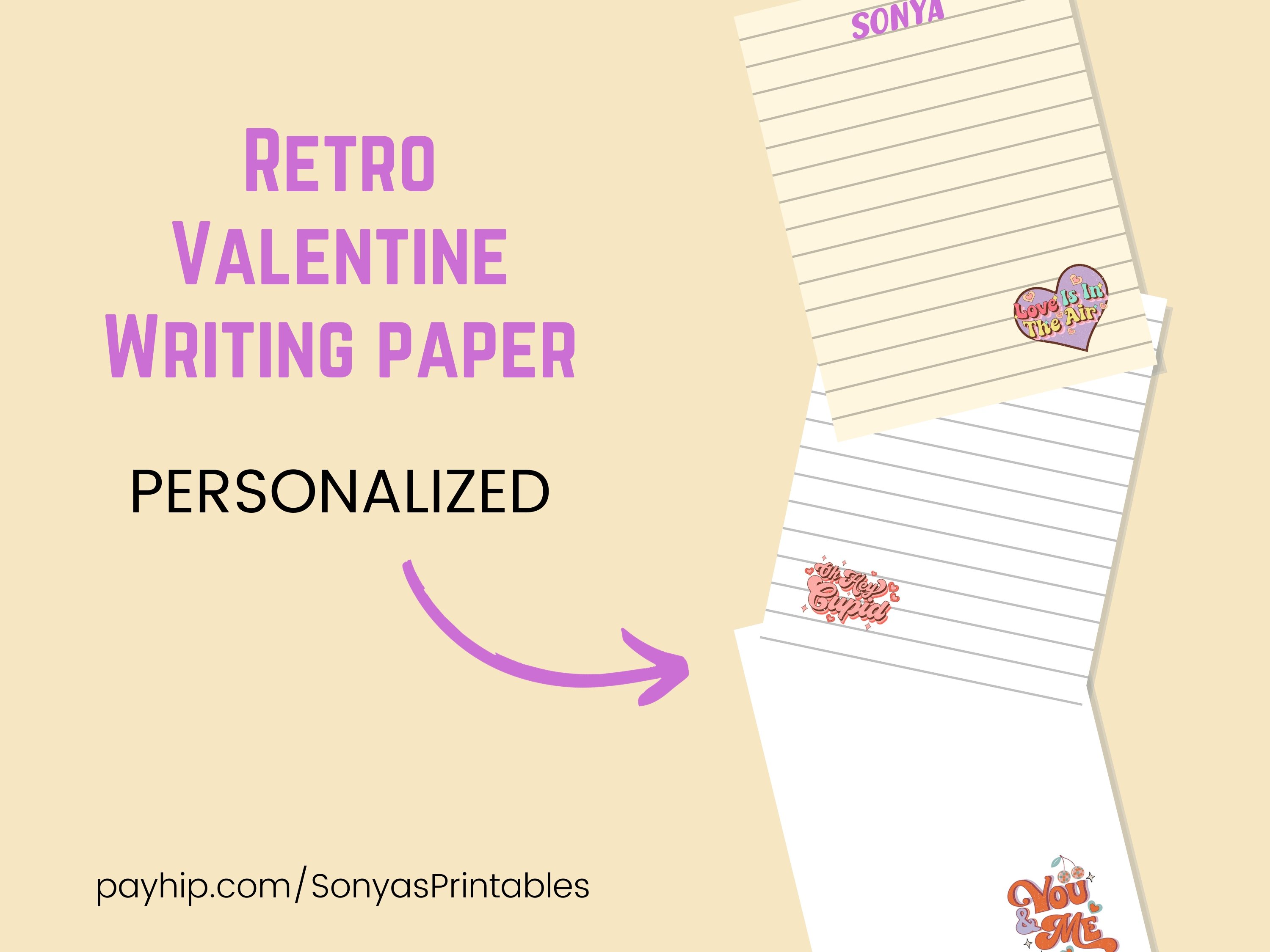 Personalized Retro Valentine Stationery | Printable Boho Valentine ...