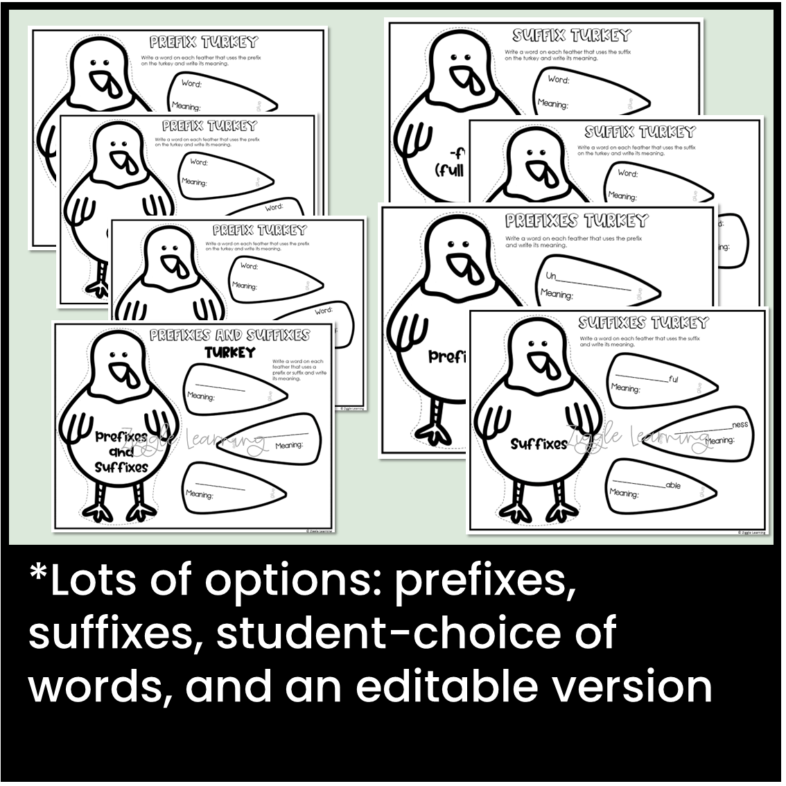 Turkey Craft Prefixes and Suffixes Fall Thanksgiving