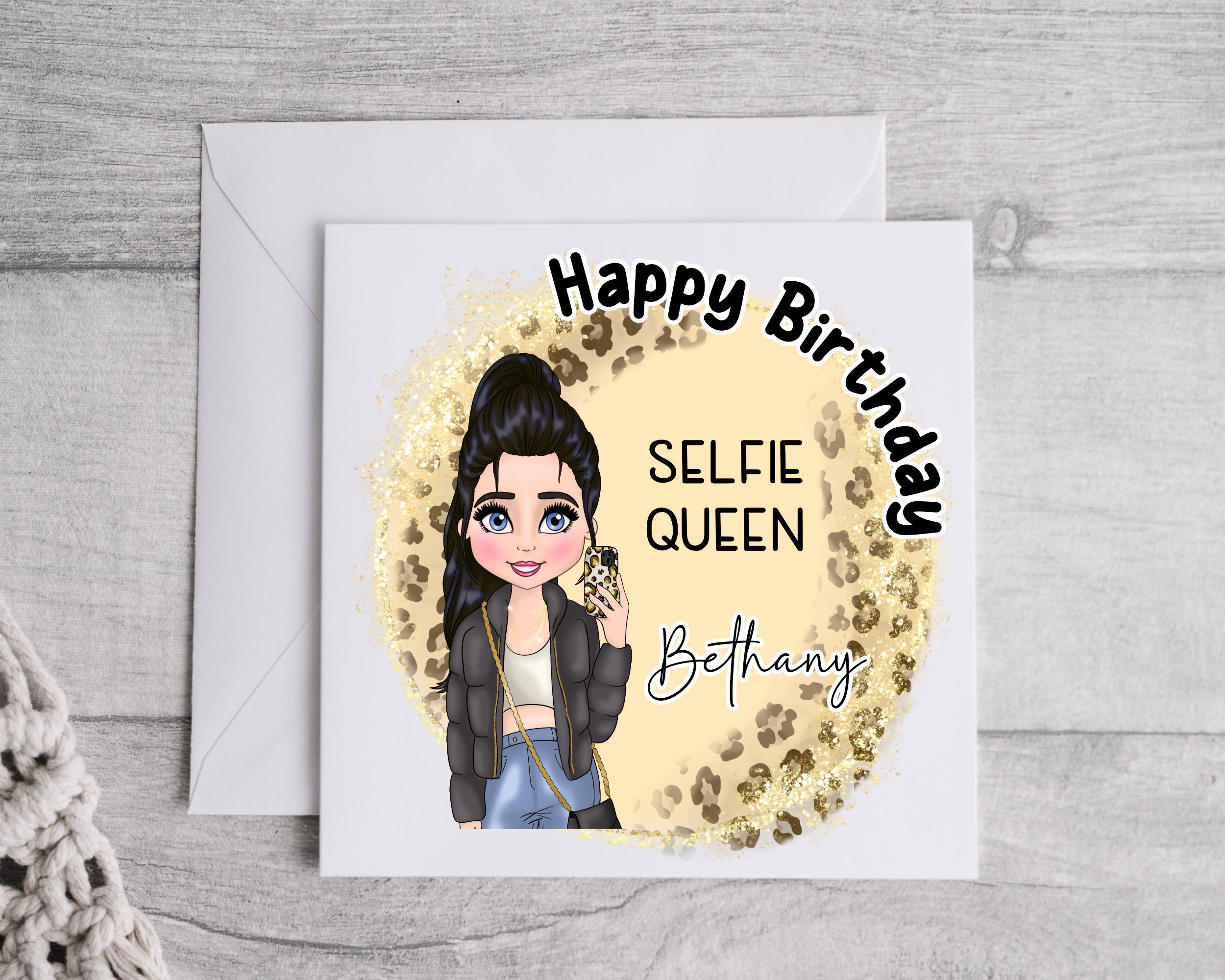 Selfie Queen Character Birthday Card - Can be personalised - Payhip
