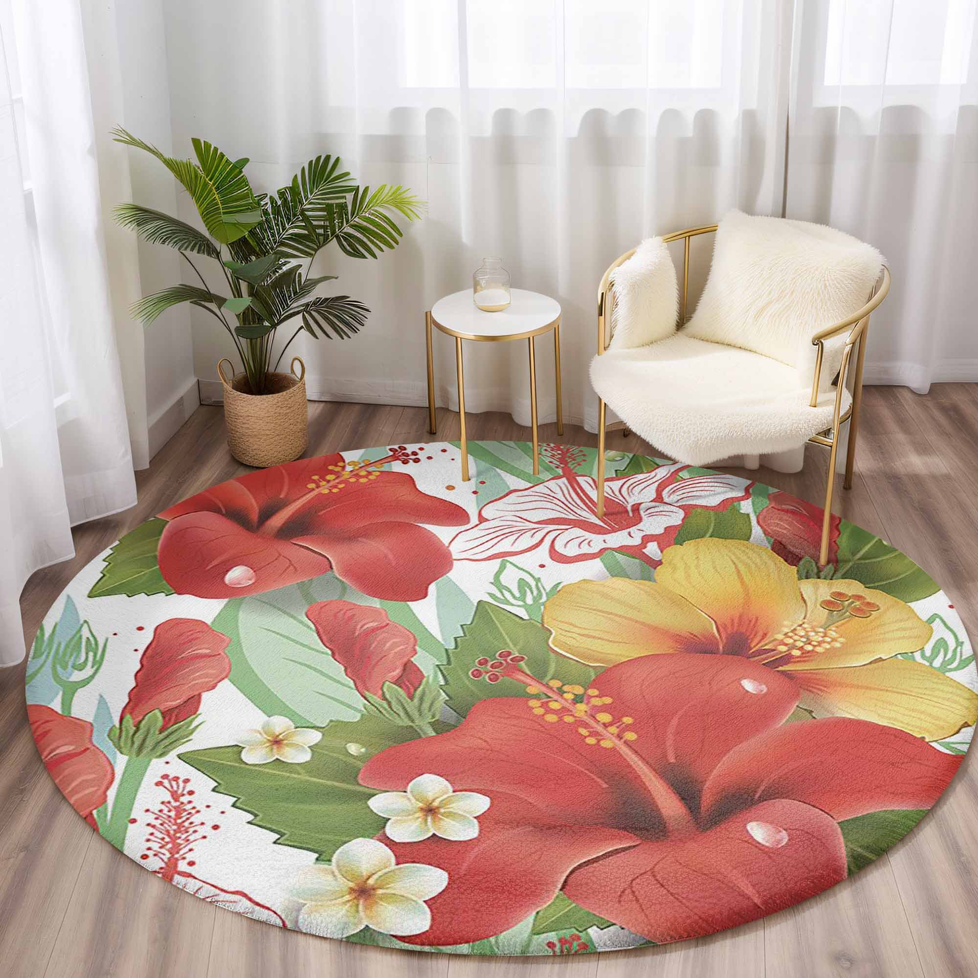 Hibiscus Floral Round Rug`