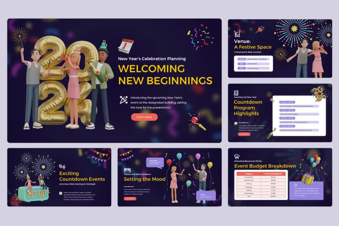 04 Different PowerPoint Year-End Templates, New Year Events ...