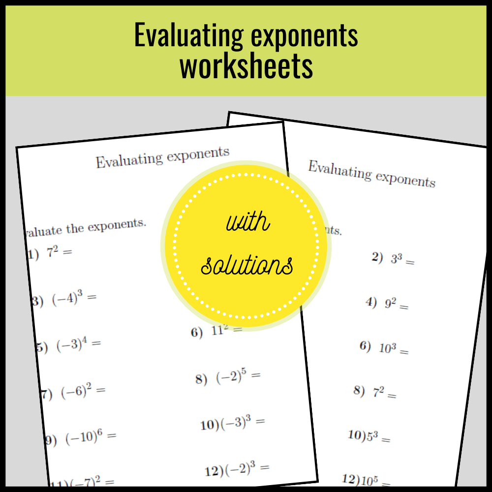 Evaluating exponents worksheets (with solutions)
