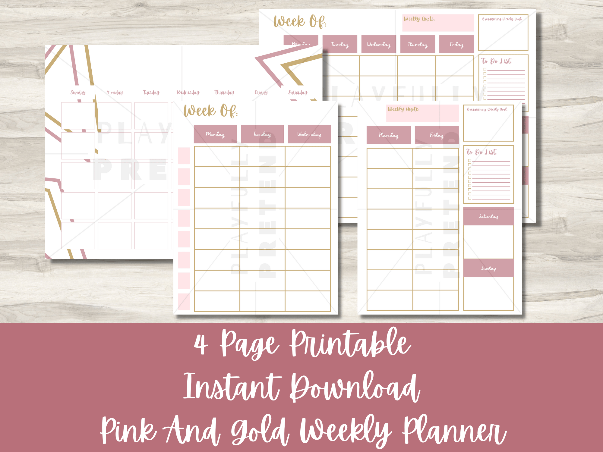 Pink & Gold Weekly Planner - Payhip