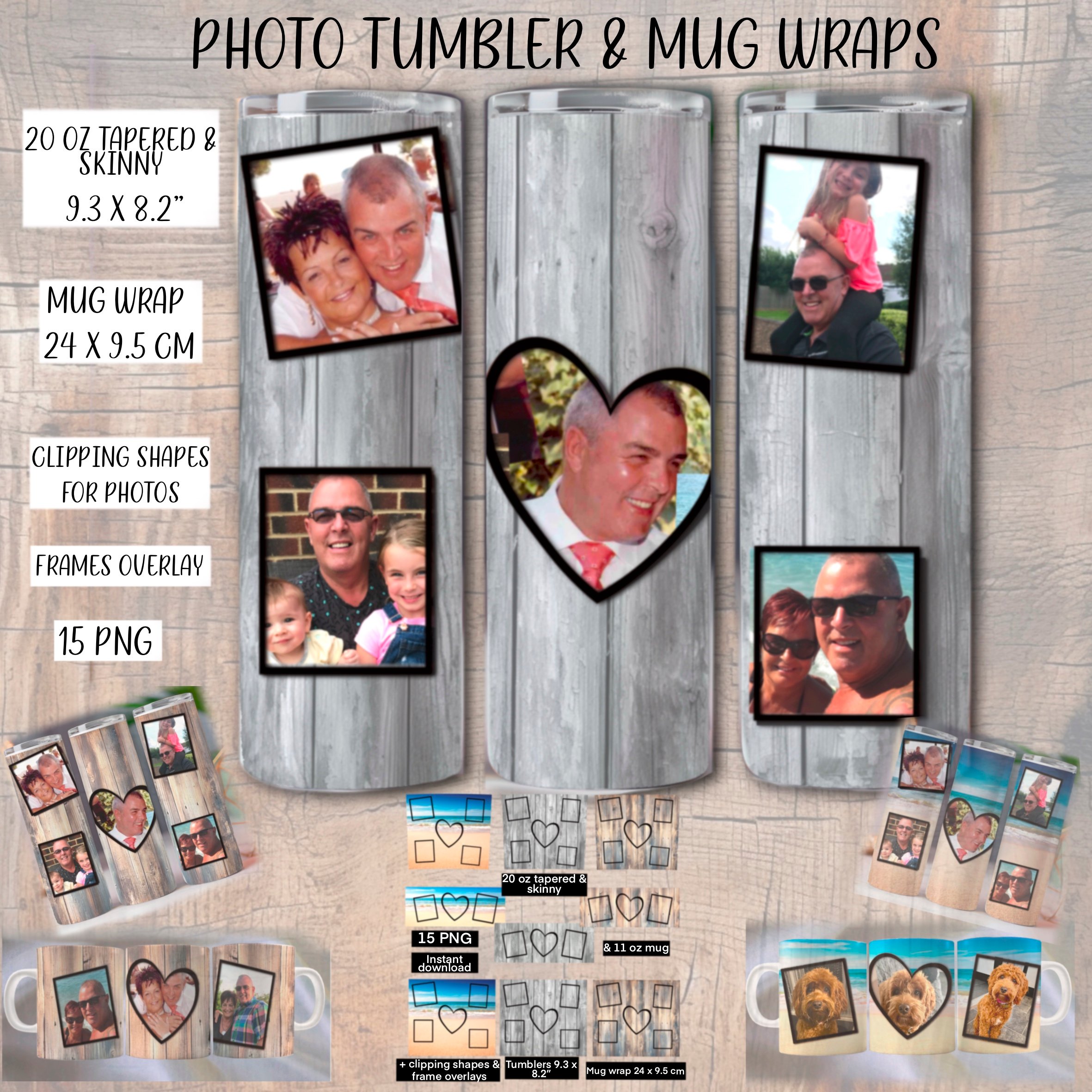 Photo tumbler & mug wrap. 20 oz straight/tapered, and 11 oz mugs. Add ...