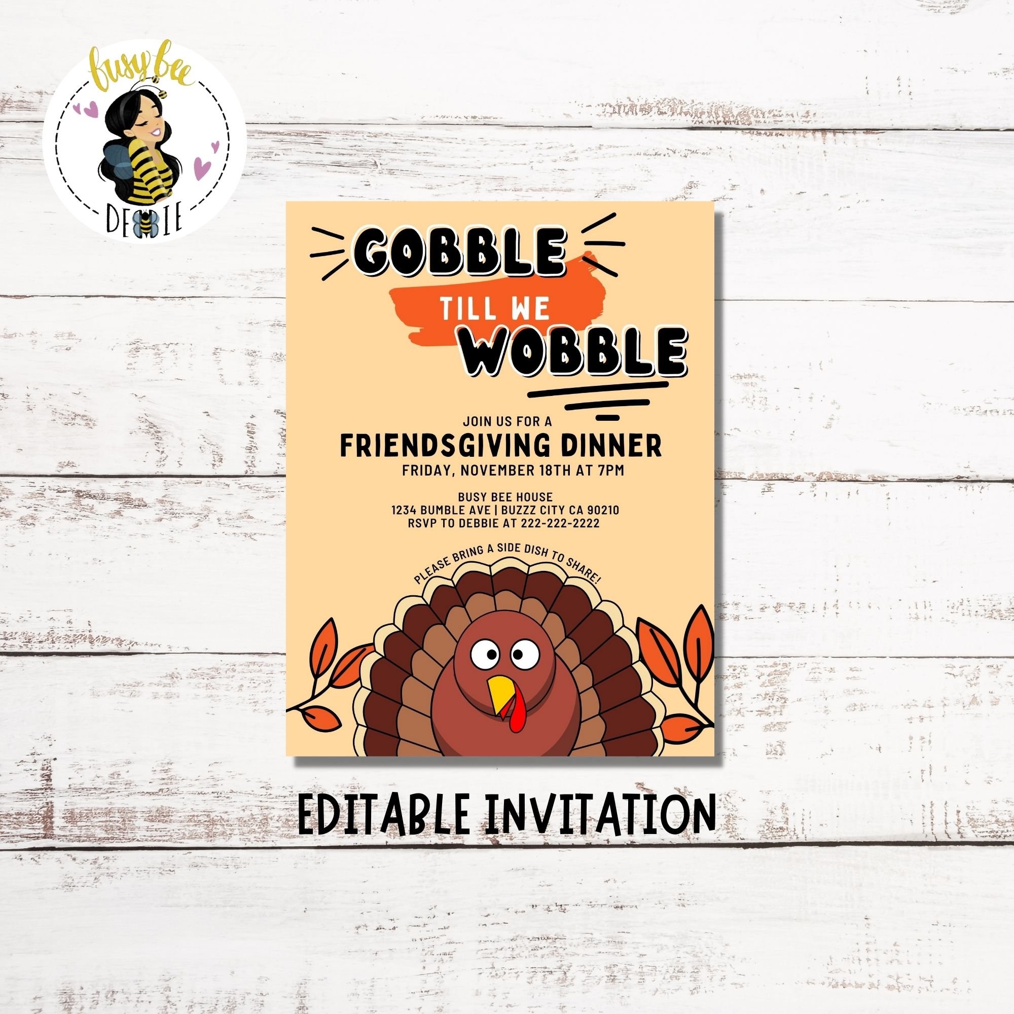 Editable Gobble Till We Wobble Friendsgiving Party Invitation ...