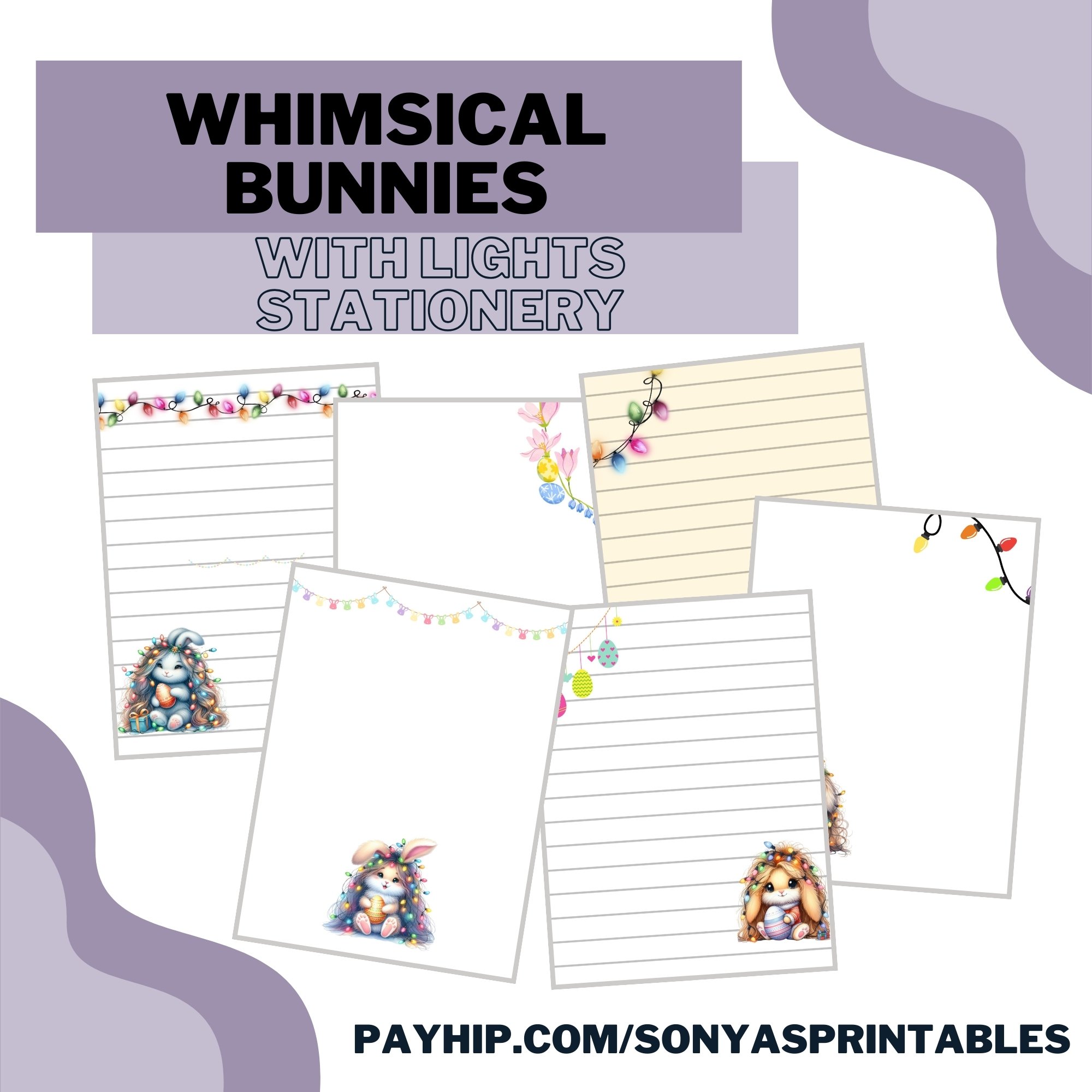 Whimsical Bunny With Lights Stationery | Printable Easter Bunny Writing ...