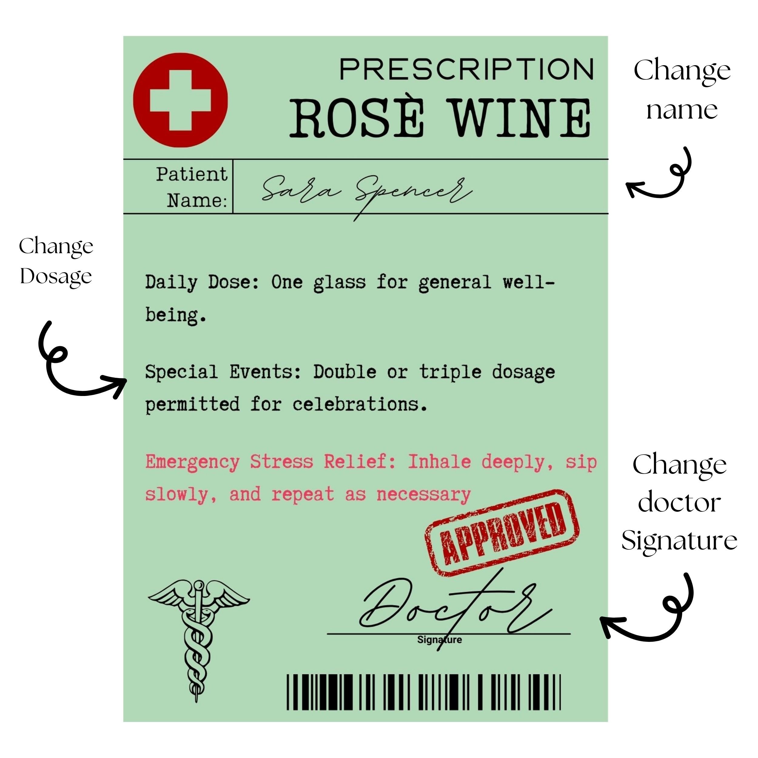 Wine prescription bottle label Canva template - Payhip