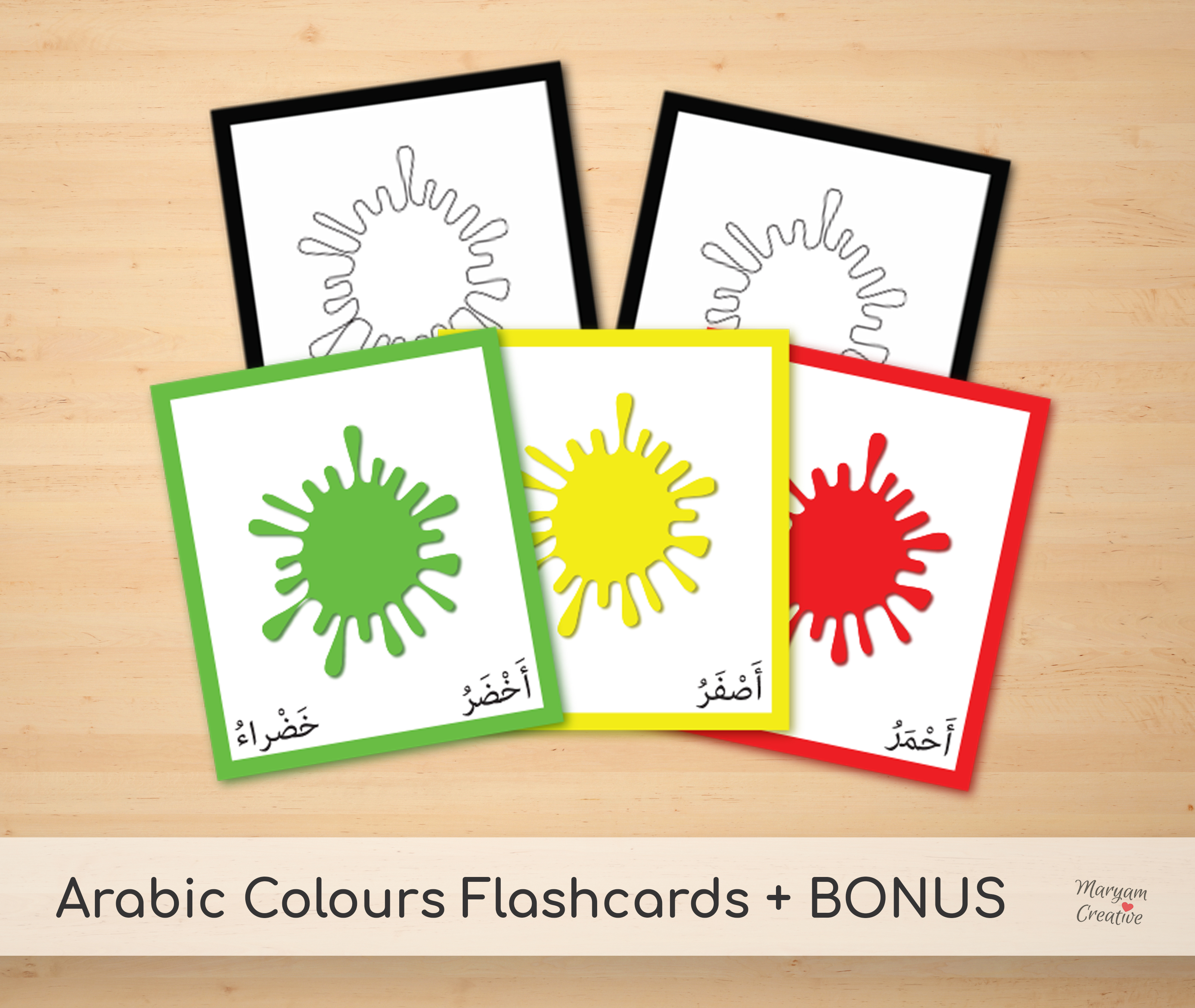 Arabic Colours flashcards colourful set – Instant Download