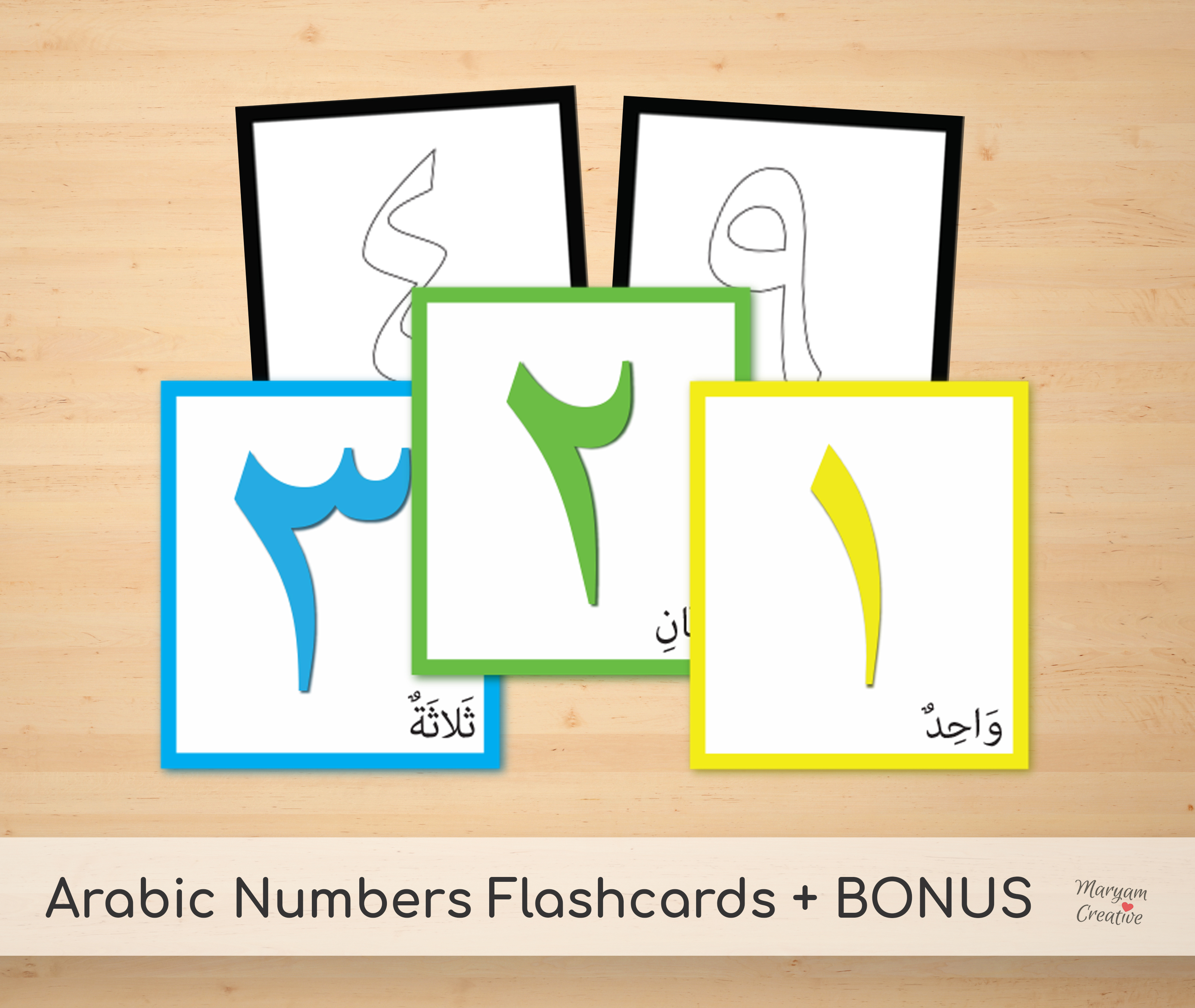 Arabic Numbers flashcards colourful set – Instant Download