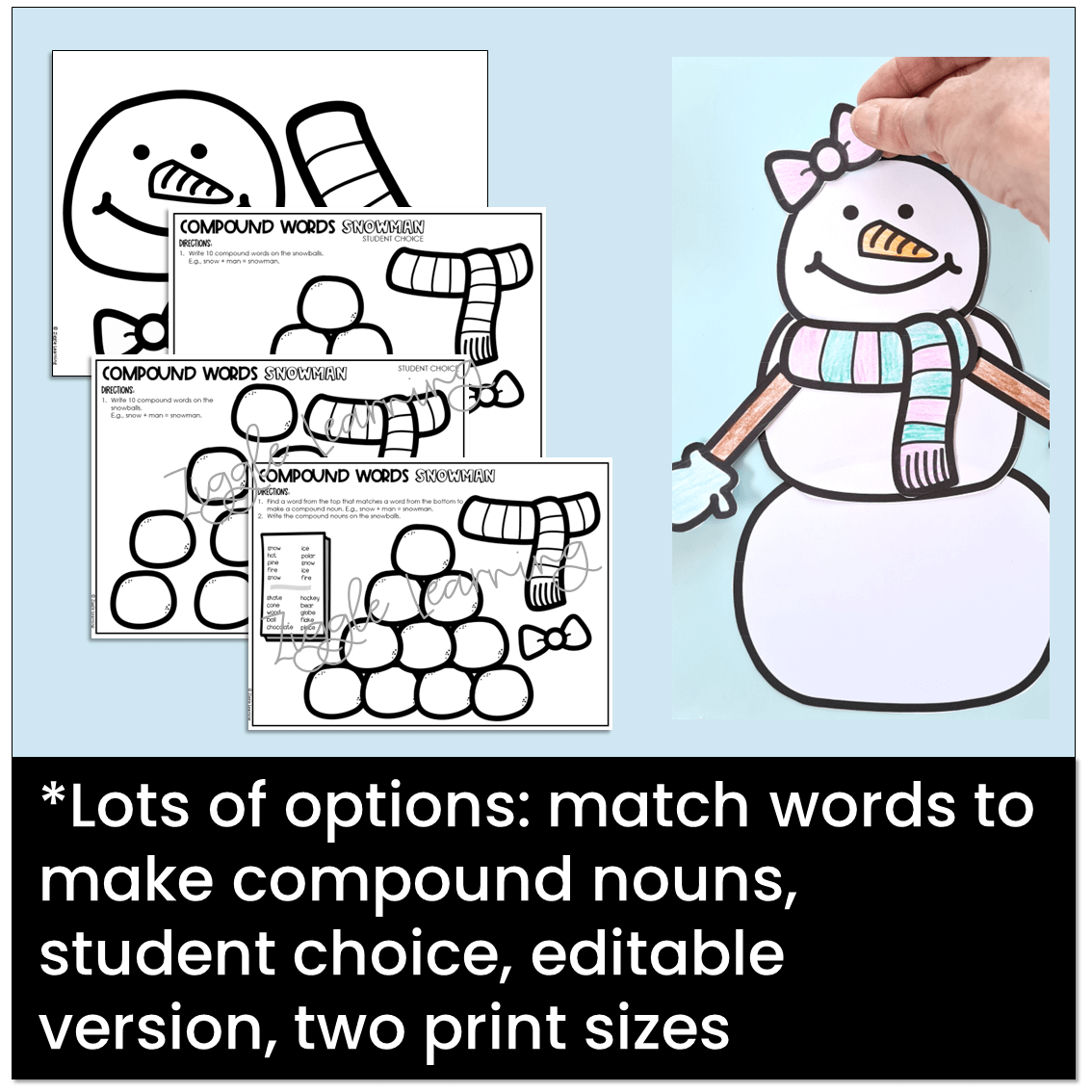 Snowman Compound Words Craft Winter Grammar Activity