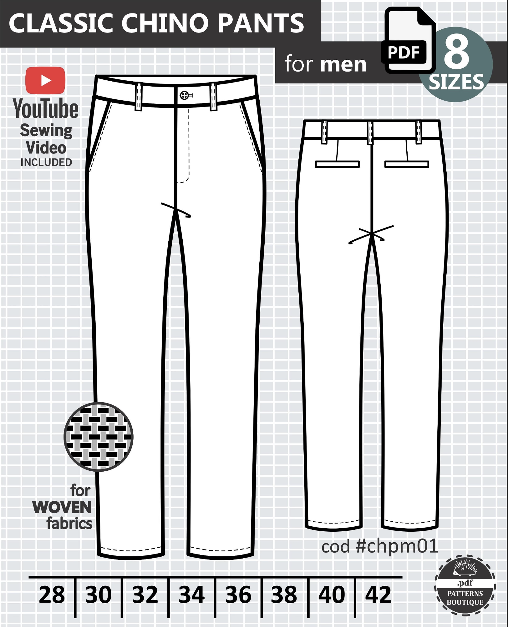 CHINO PANTS for Men / PDF Sewing Pattern & Youtube Video / Khaki Pants ...