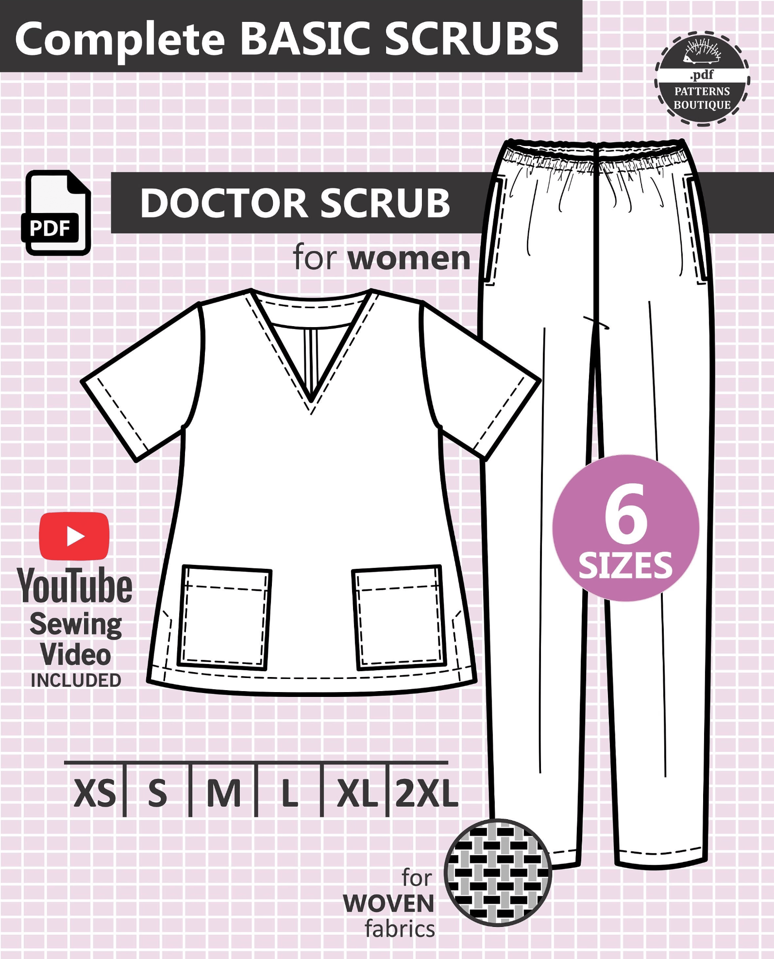 DOCTOR SCRUBS (TOP) for Women / PDF Sewing Pattern & Youtube Video / 6 ...