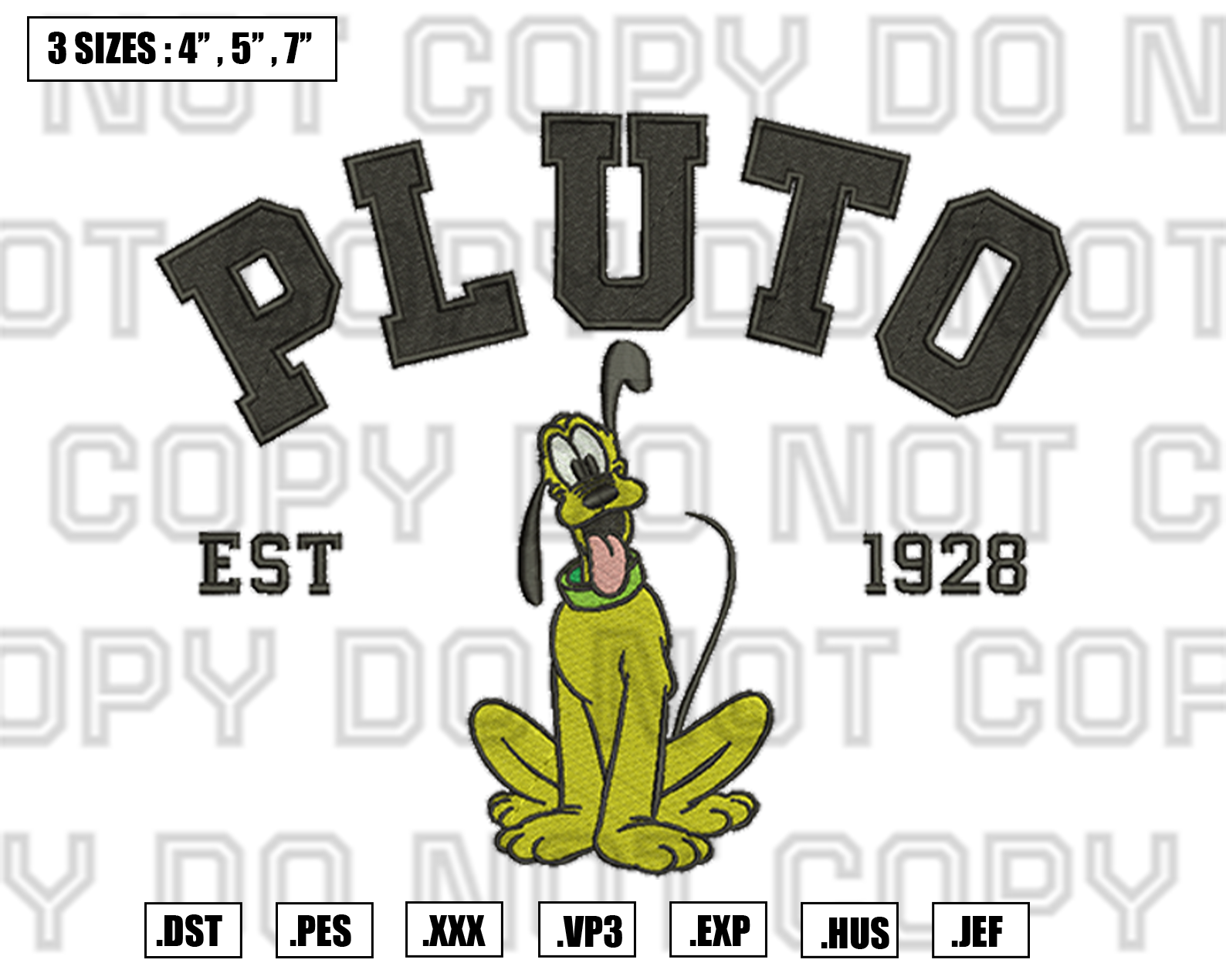 Pluto Est 1928 Embroidery Designs, Machine Embroidery Files, Disney ...