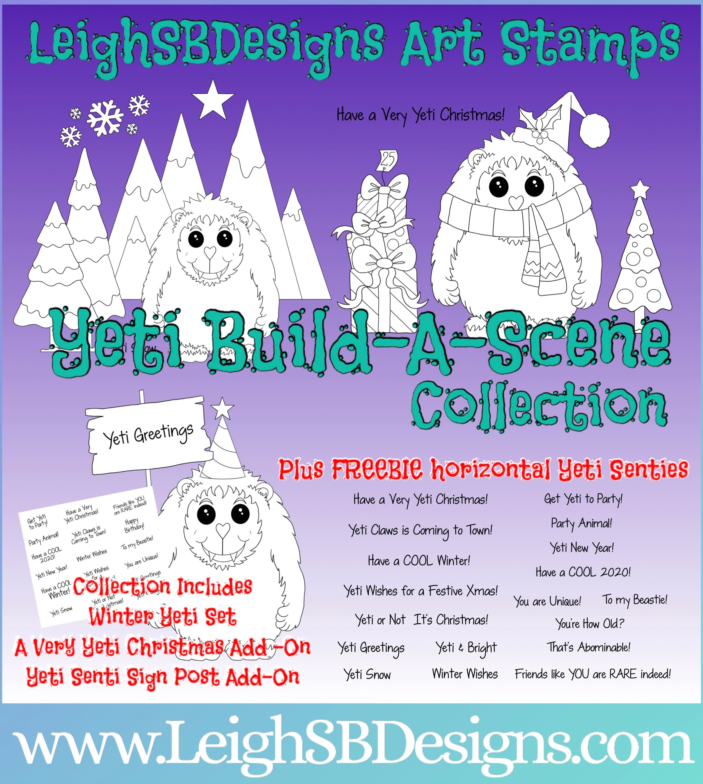 Yeti Build-A-Scene Collection BUNDLE FREEBIES - Digi Stamps - Christmas ...