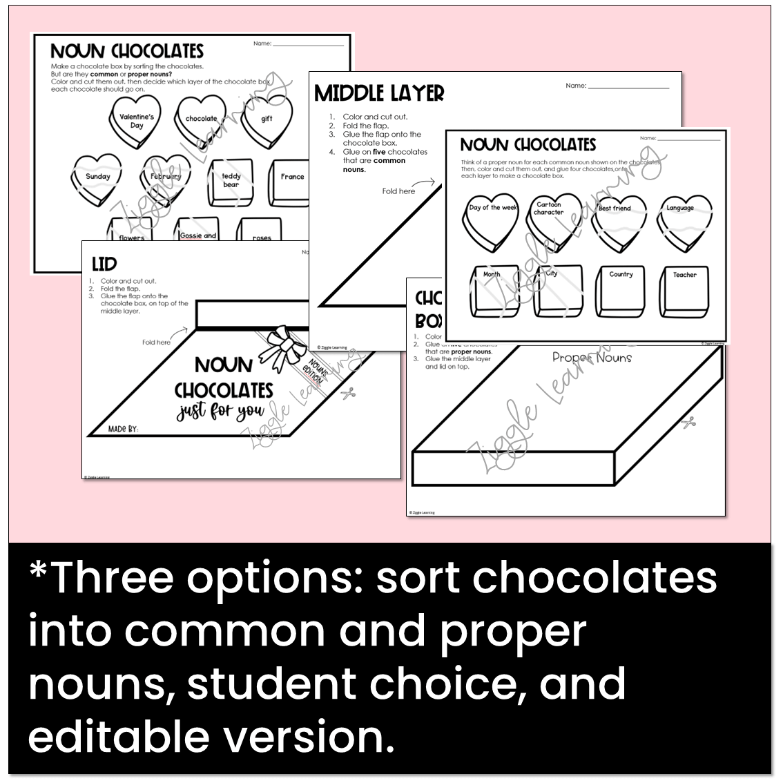 Valentine's Chocolate Box Proper and Common Nouns Craft Activity