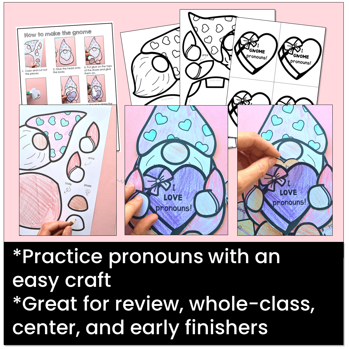 Valentine's Gnome Pronouns Craft Grammar Activity