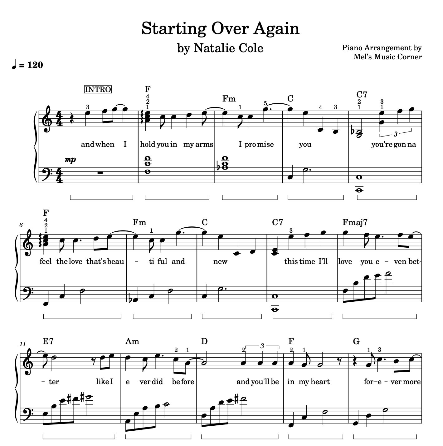 Starting Over Again by Natalie Cole PIANO SHEET MUSIC or MIDI - Payhip
