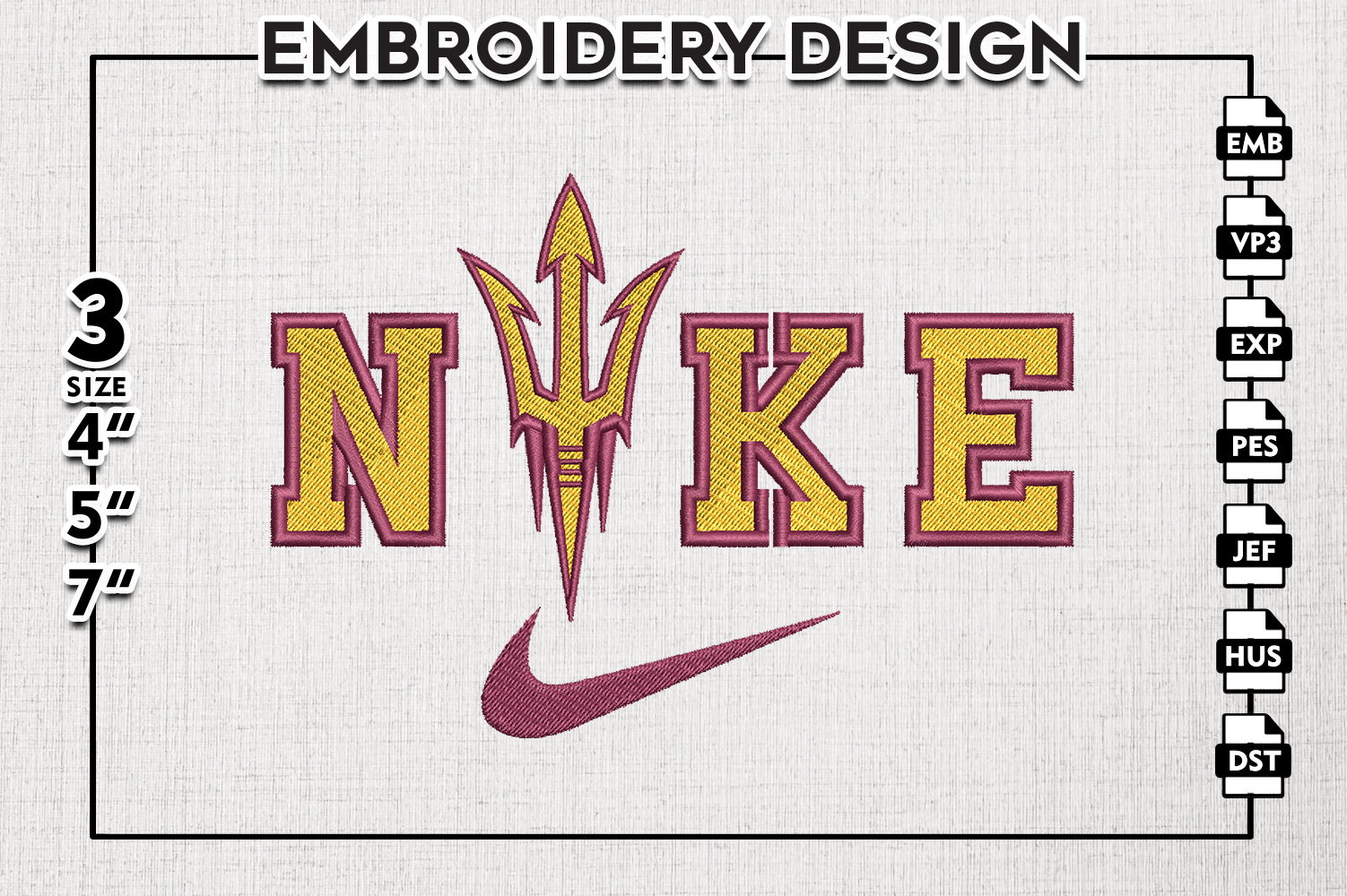 Nike NCAA Arizona State Sun Devils Team Logo Embroidery files, NCAA ...