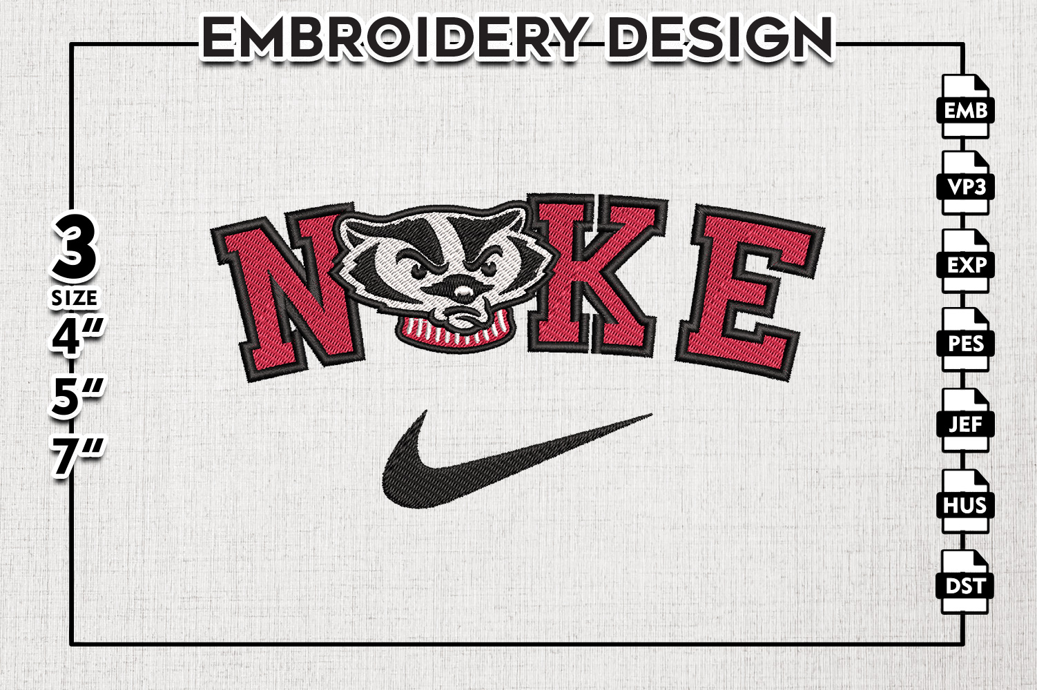 Nike NCAA Wisconsin Badgers Team Logo Embroidery files, NCAA Wisconsin ...