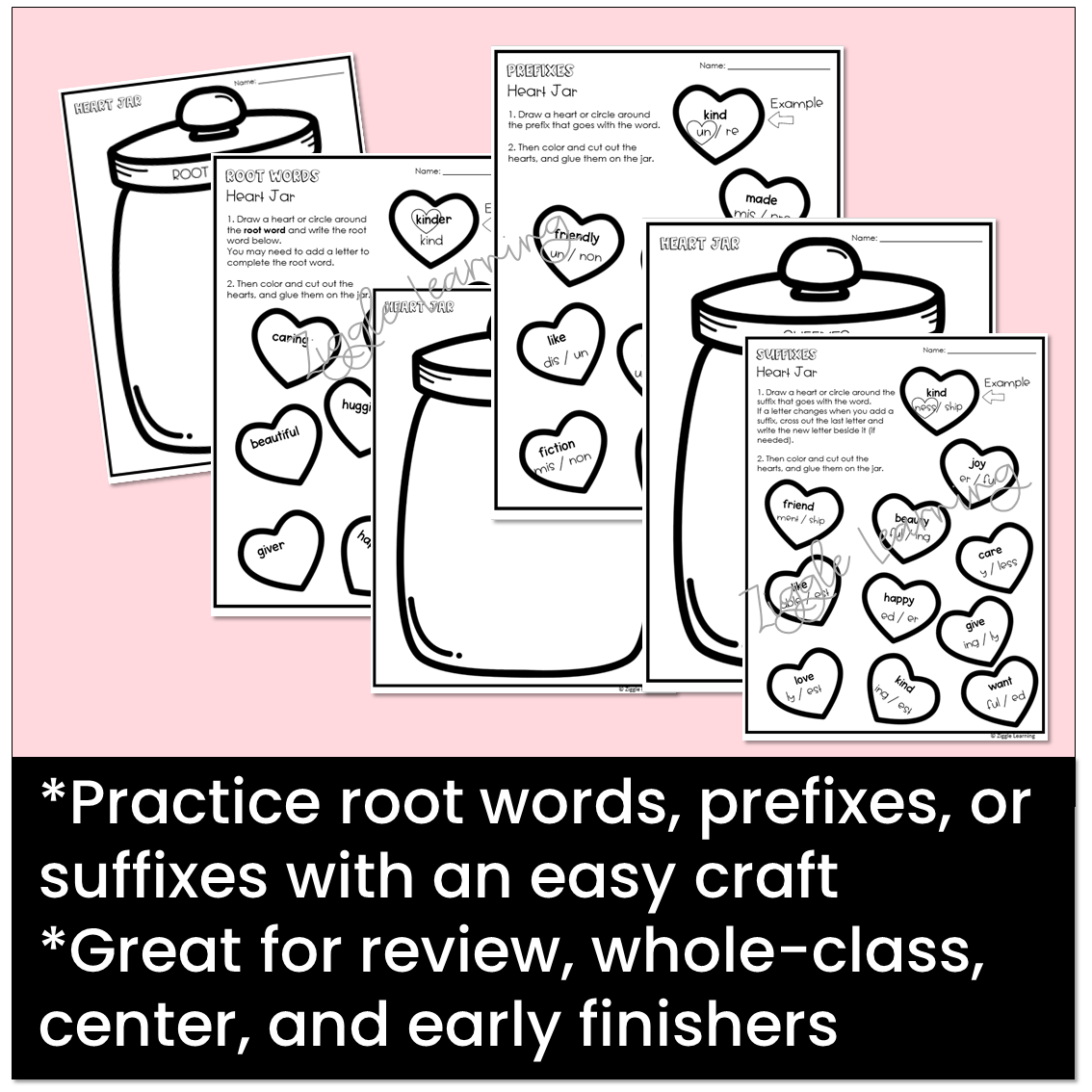 Valentine's Heart Jar Root Words, Prefixes, and Suffixes Craft Grammar ...