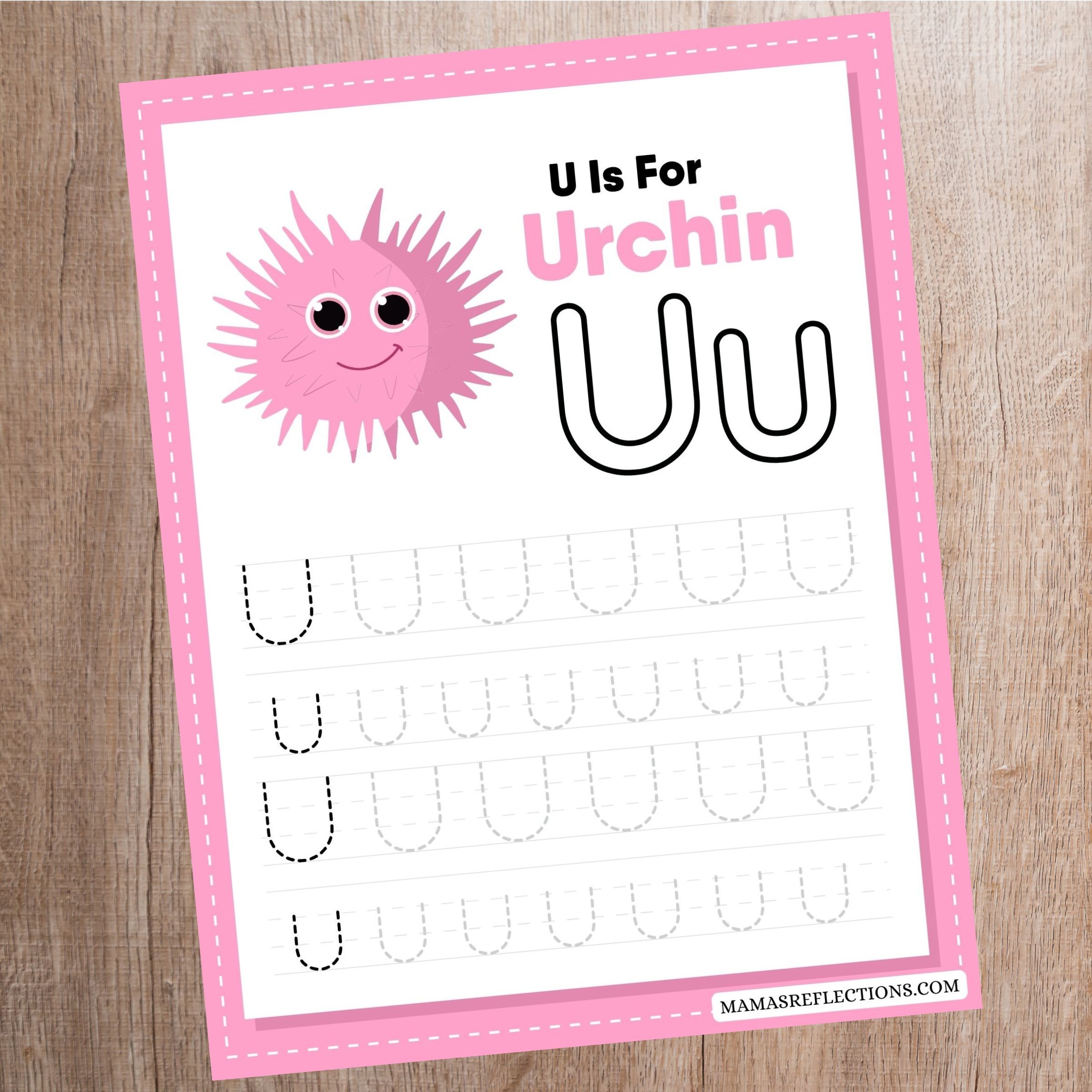 Urchin Letter U Tracing Worksheet Free Printable - Payhip
