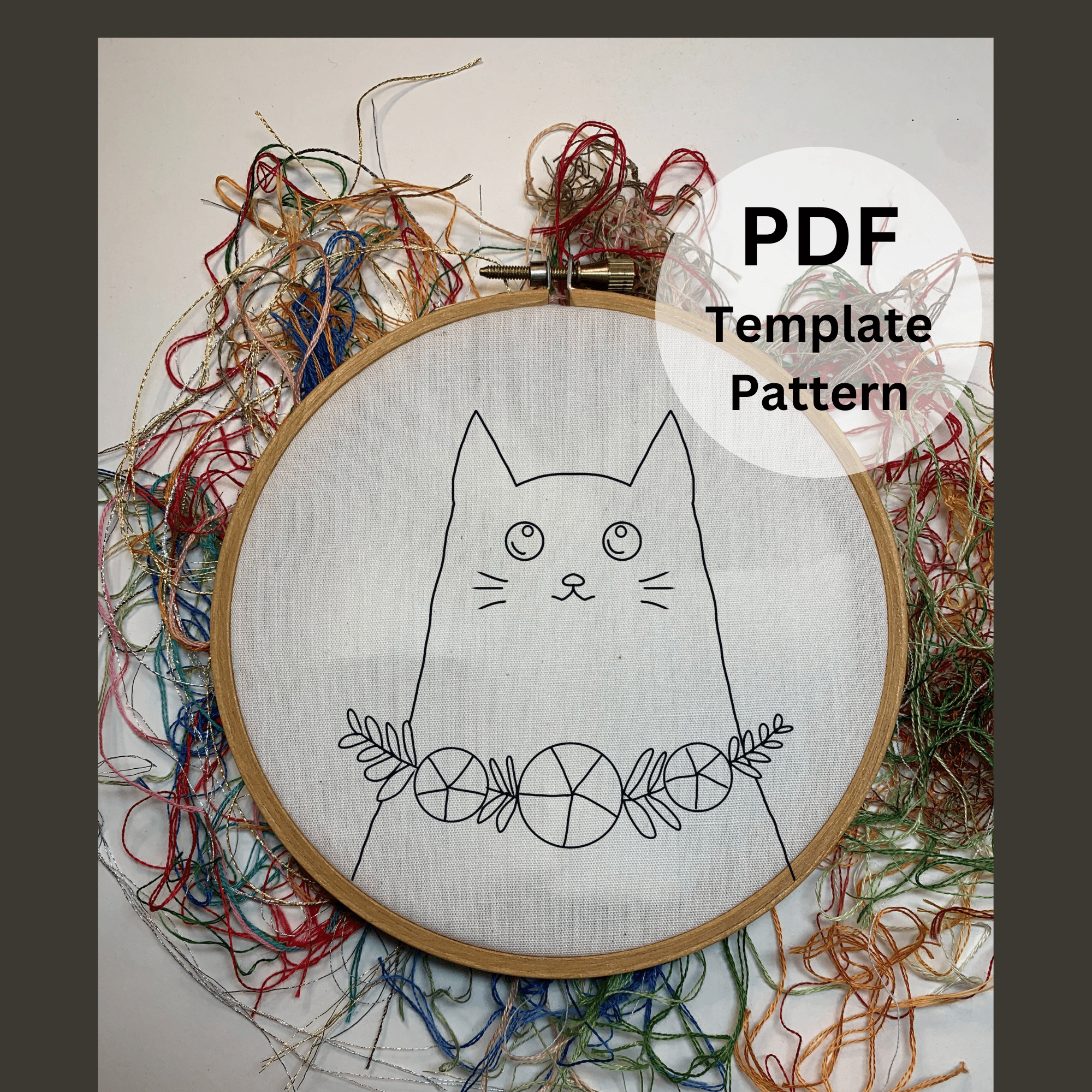 Cat with Flowers Embroidery Pattern PDF - Floral Cat Hand Embroidery ...