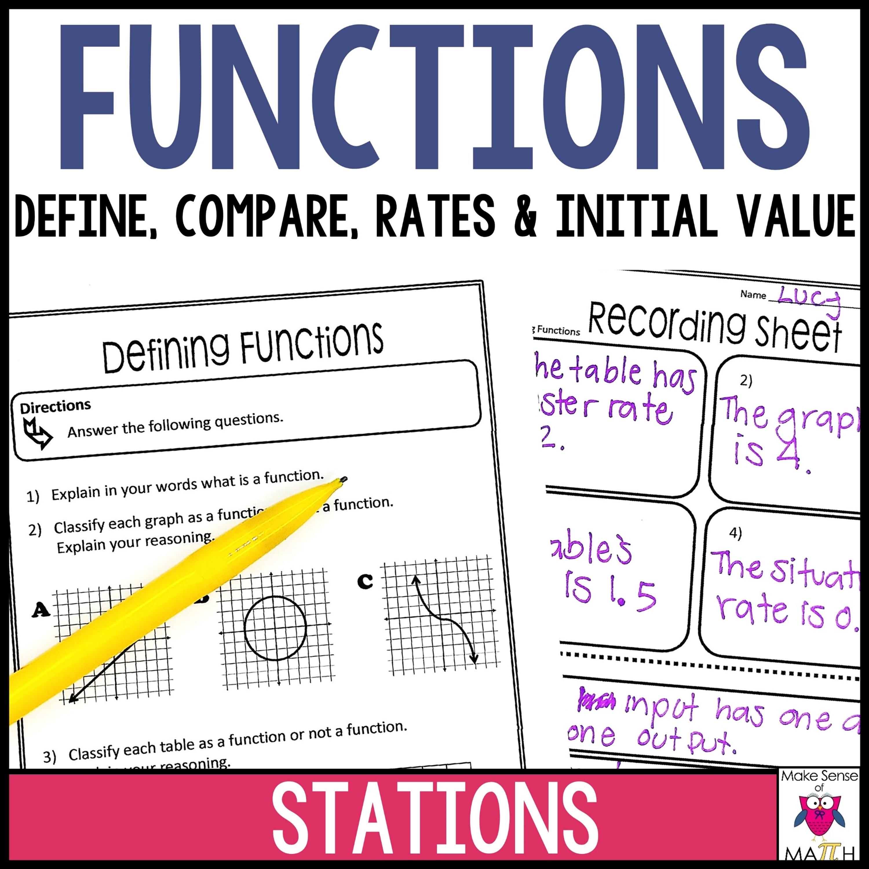 Functions Stations - Define, Compare, Rates, & Initial Value