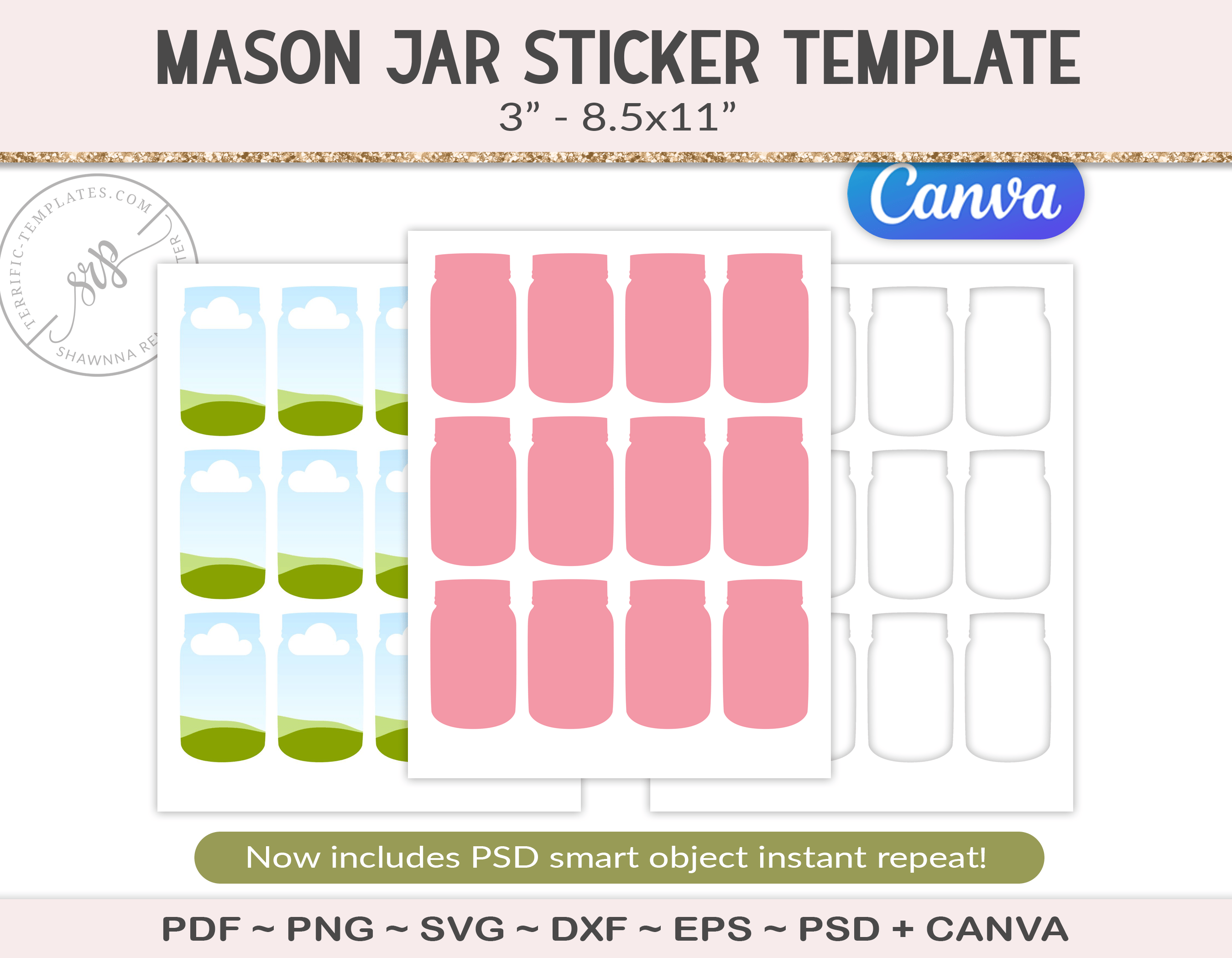 Mason jar sticker sheet template (AG56) - Payhip