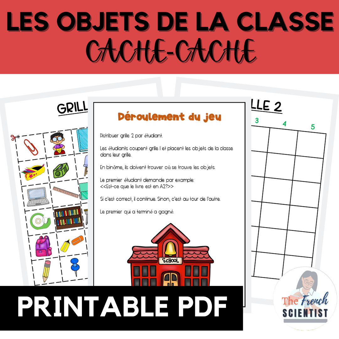 FRENCH Les Objets de la Classe / Classroom Objects - Jeu: Cache-Cache ...
