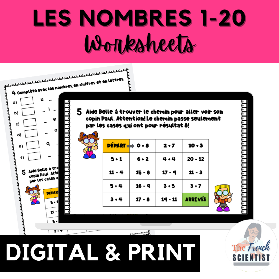 FRENCH Numbers 1-20 / Les Nombres 1-20 Activities Worksheets - Payhip