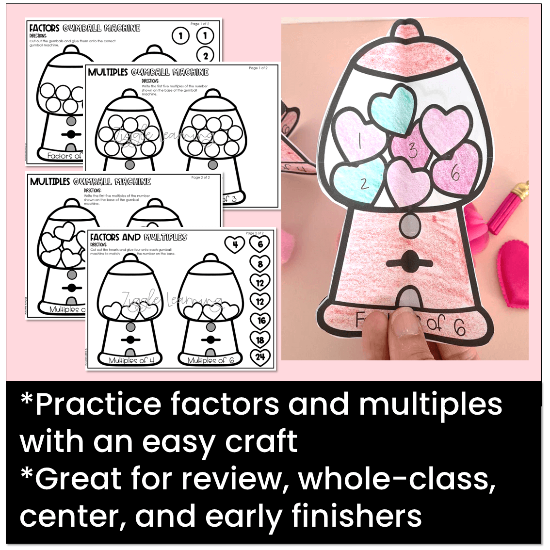 Valentines Factors and Multiples Gumball Machine Craft Math Activity
