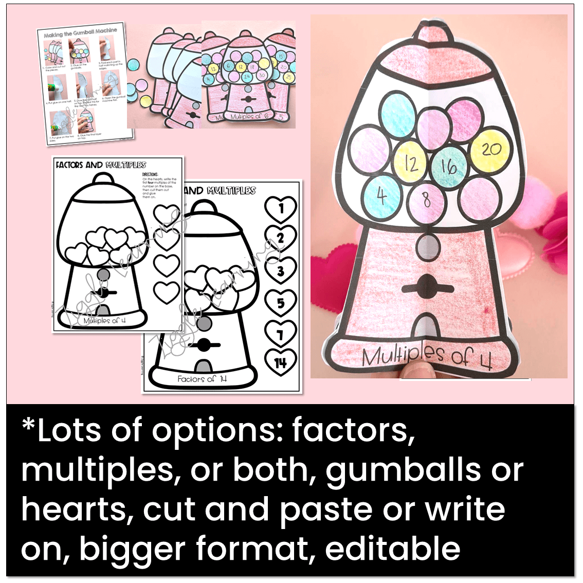 Valentines Factors and Multiples Gumball Machine Craft Math Activity