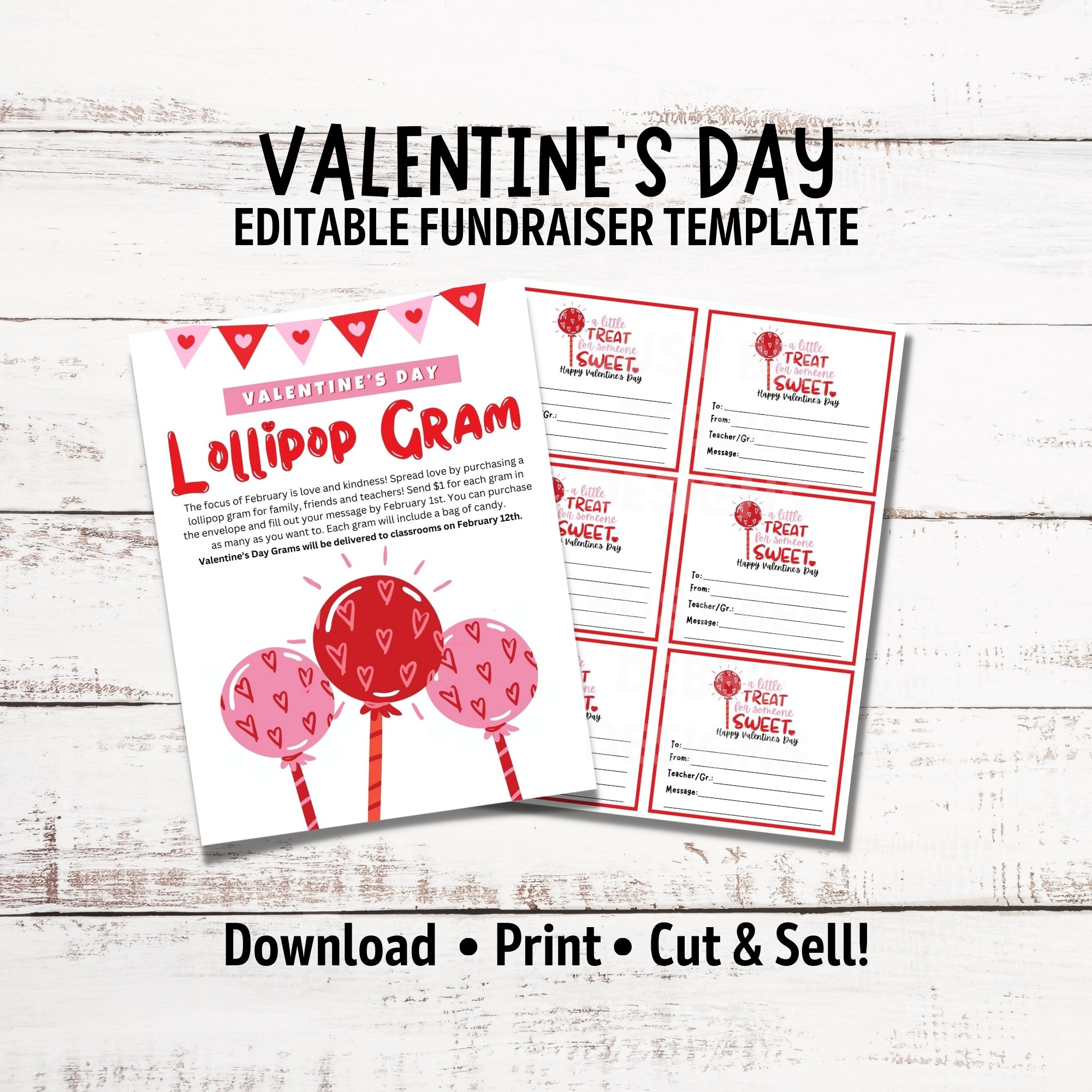 Editable Valentine's Day Lollipop Gram | Valentine's Day Candy Gram for ...